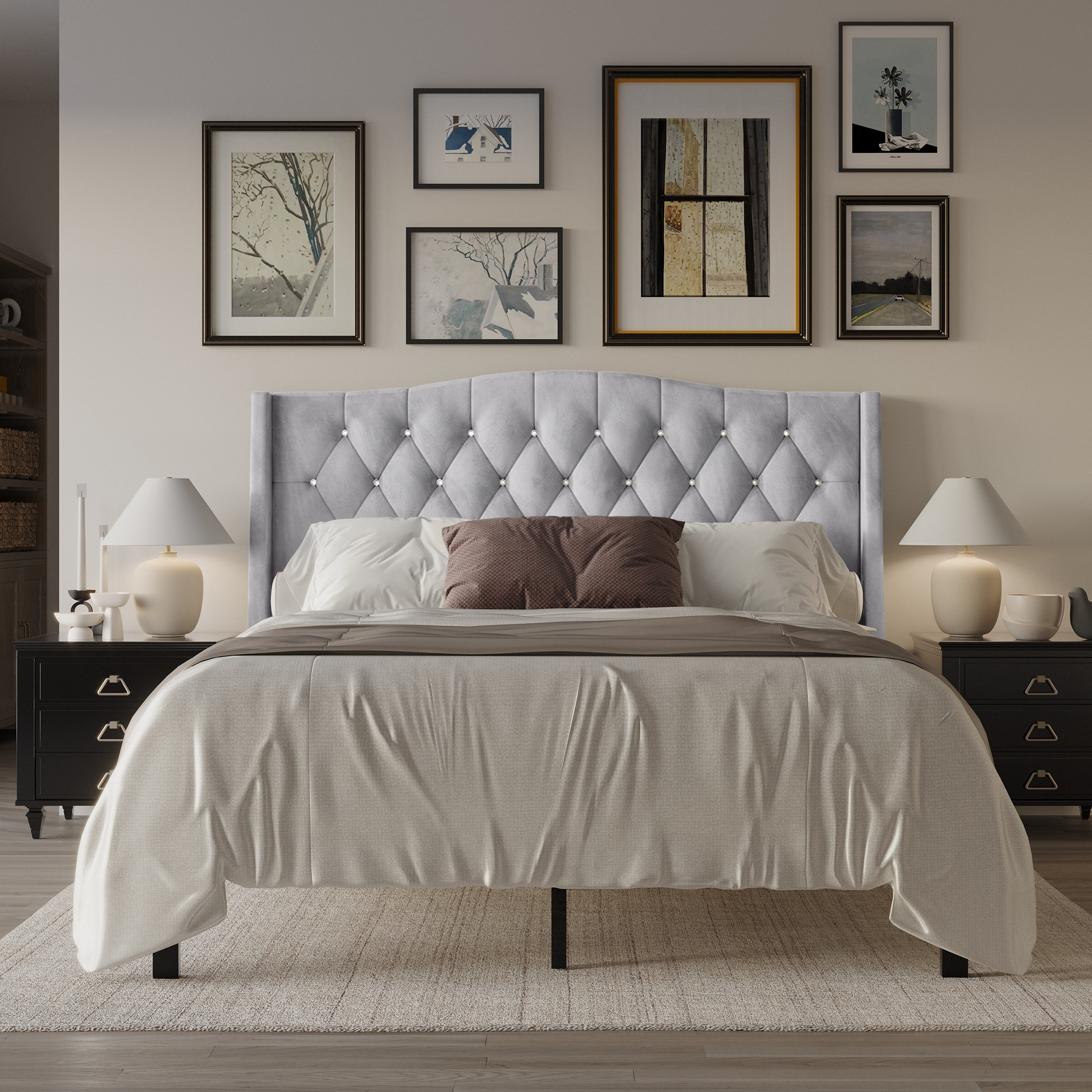 House of Hampton® Dwayn Upholstered Wingback Bed & Reviews | Wayfair