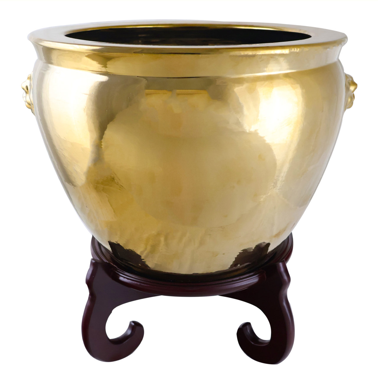 World Menagerie Large Shiny Asian Porcelain Planter with Lion Handles ...