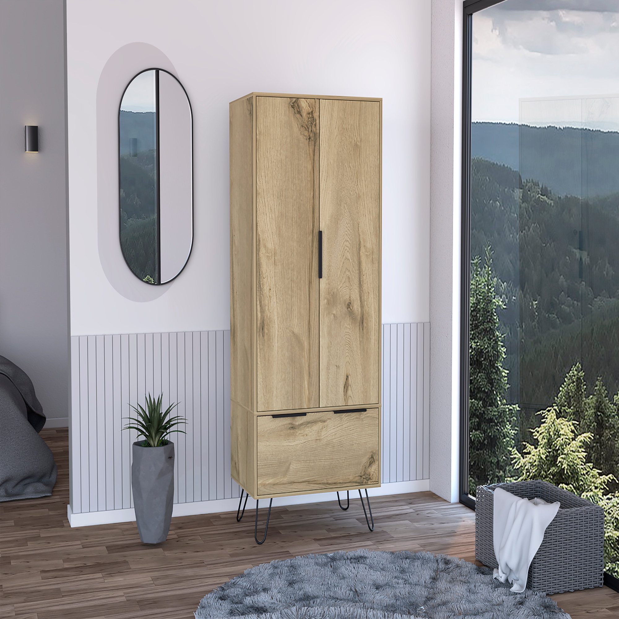 George Oliver Closet, One Drawer, Double Door Cabinet , Hairpin Legs ...