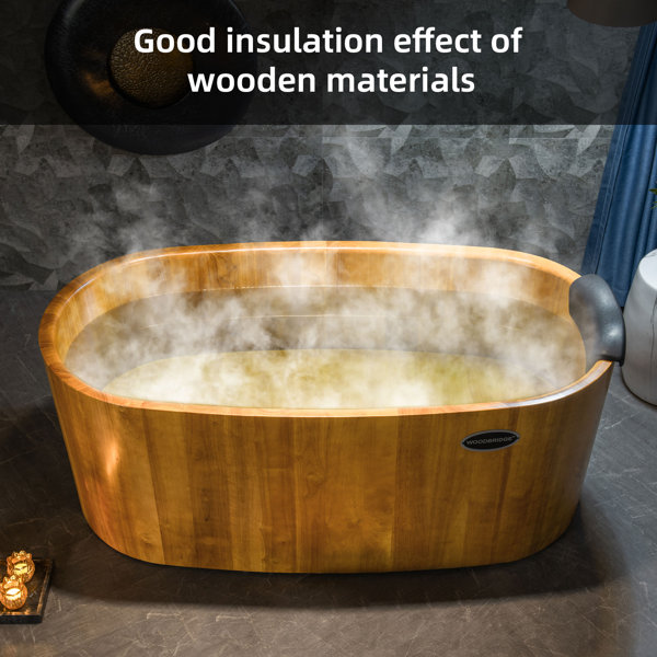 WoodBridge 59'' x 29.5'' Freestanding Soaking Wood Bathtub | Wayfair