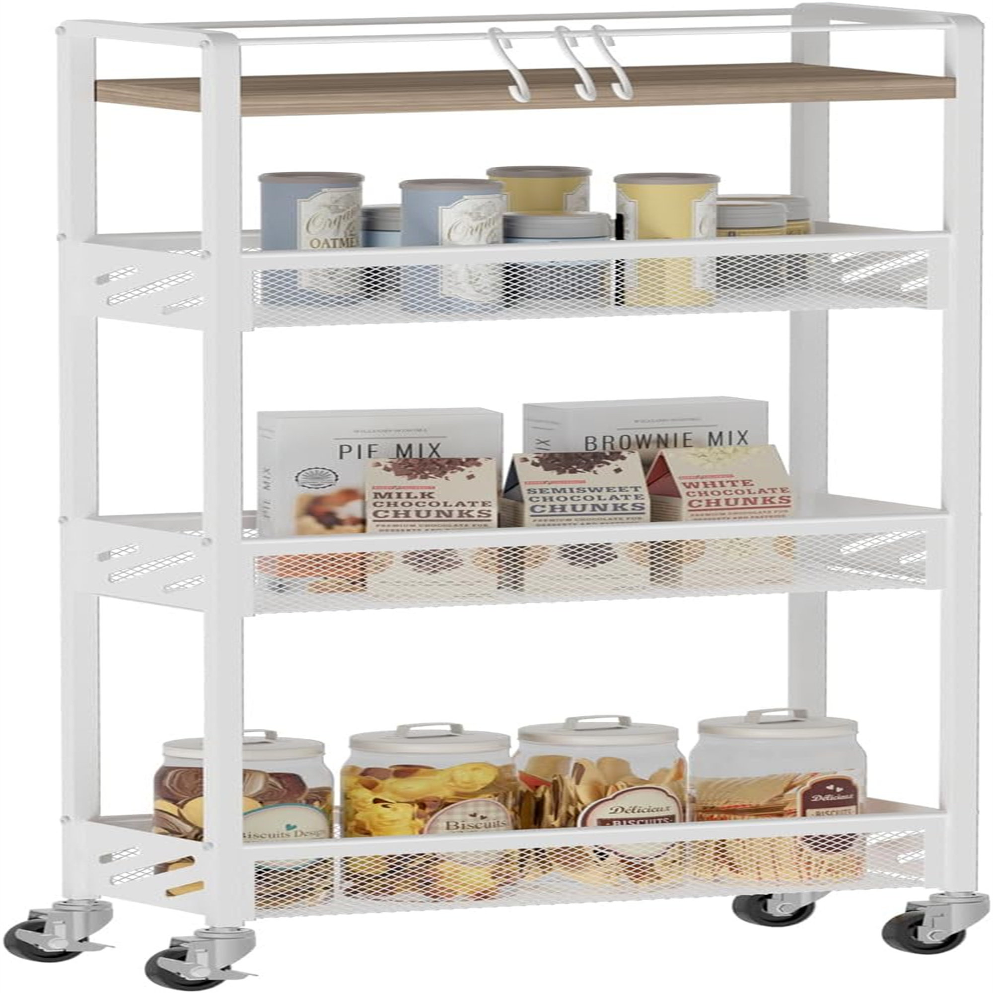 SUBORM 4-Tier Kitchen Cart with Wheels, Narrow Utility Cart with Handle ...