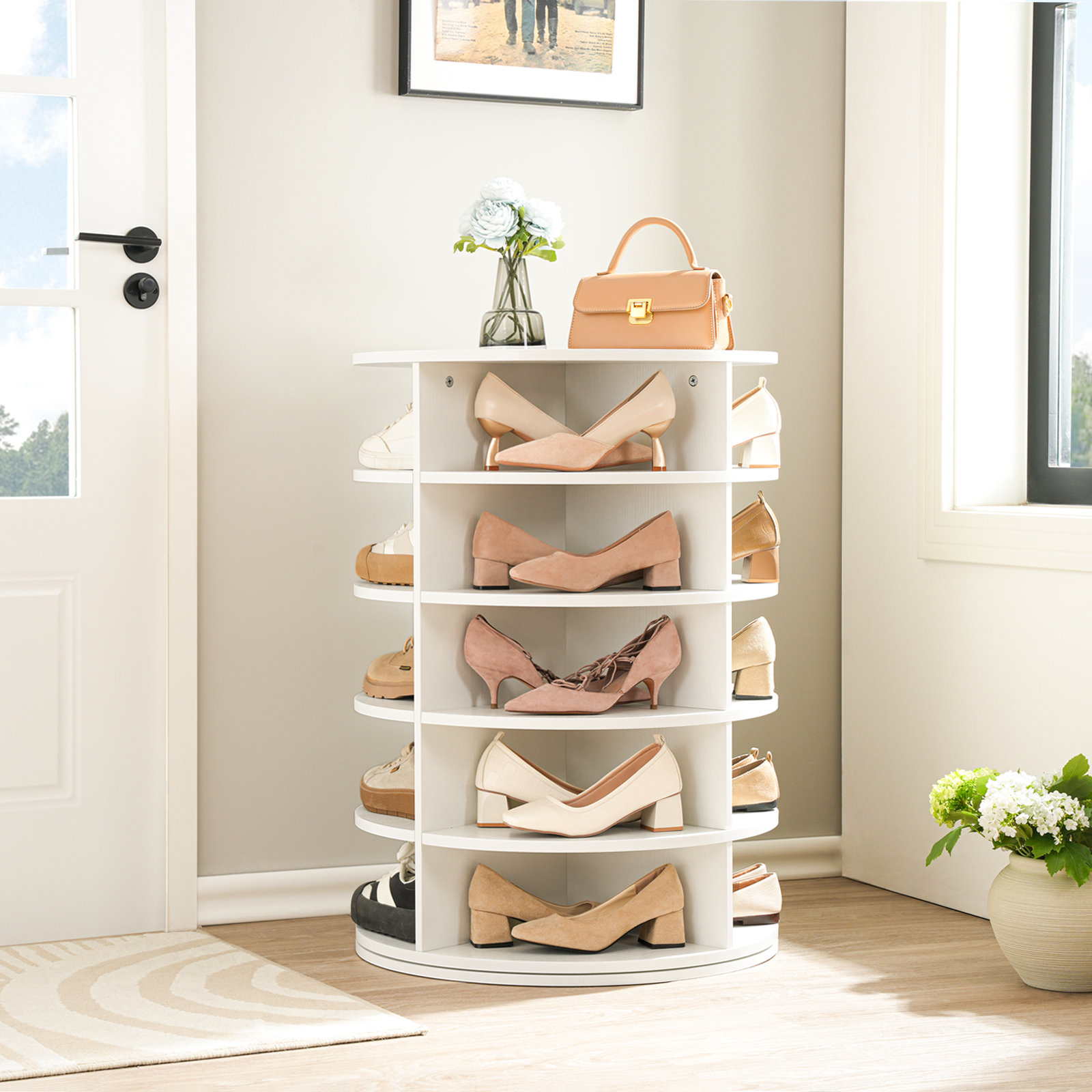 Latitude Run® 20 Pair Rotating Shoe Rack，Free Standing 360° Revolving ...