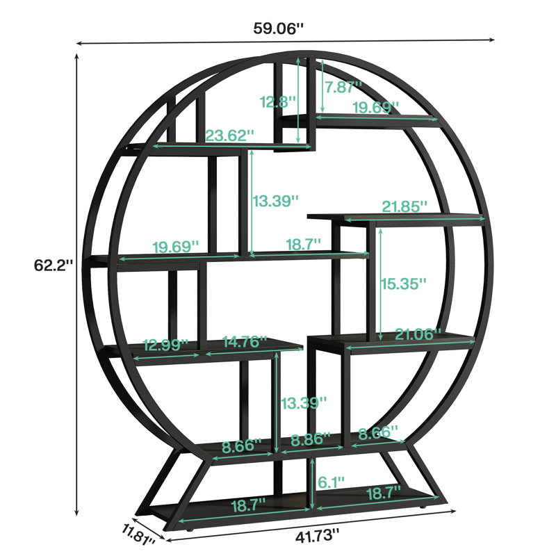 Latitude Run® 63'' Modern Bookshelf, Round Bookshelves Etagere Bookcase ...