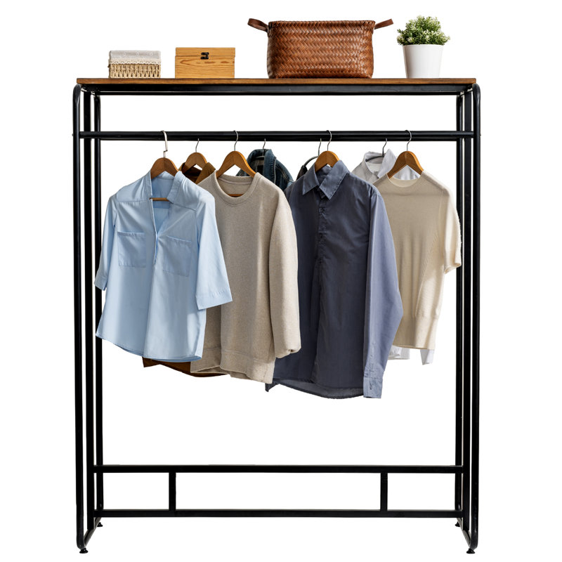 17 Stories Metal Garment Clothing Storage Rack w/ Shelf | Wayfair