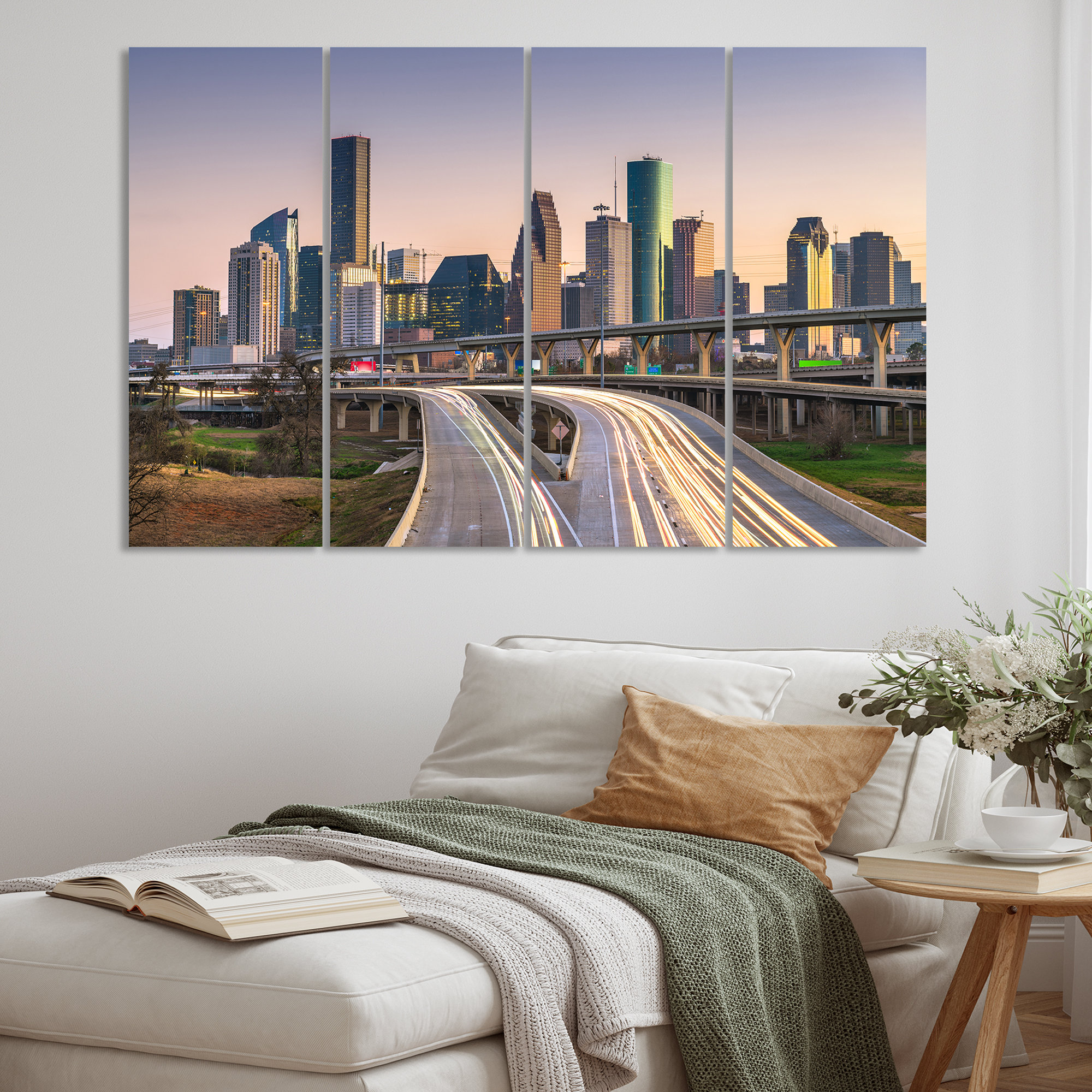 Ebern Designs Houston Texas Skyline On Canvas 4 Pieces Print | Wayfair