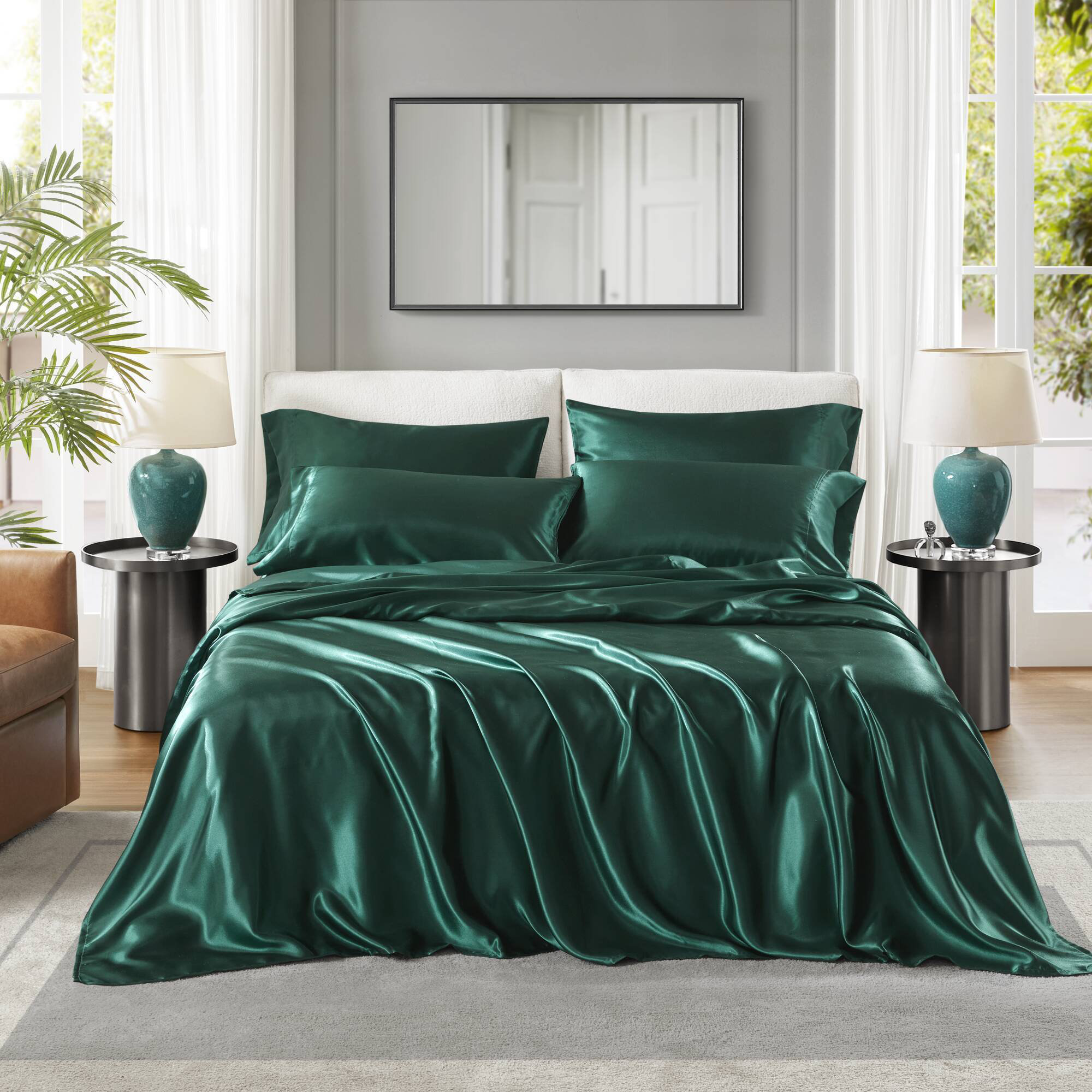 DORROM Wrinkle-free Satin Polyester Sheet Set - Silky Smooth Comfort ...