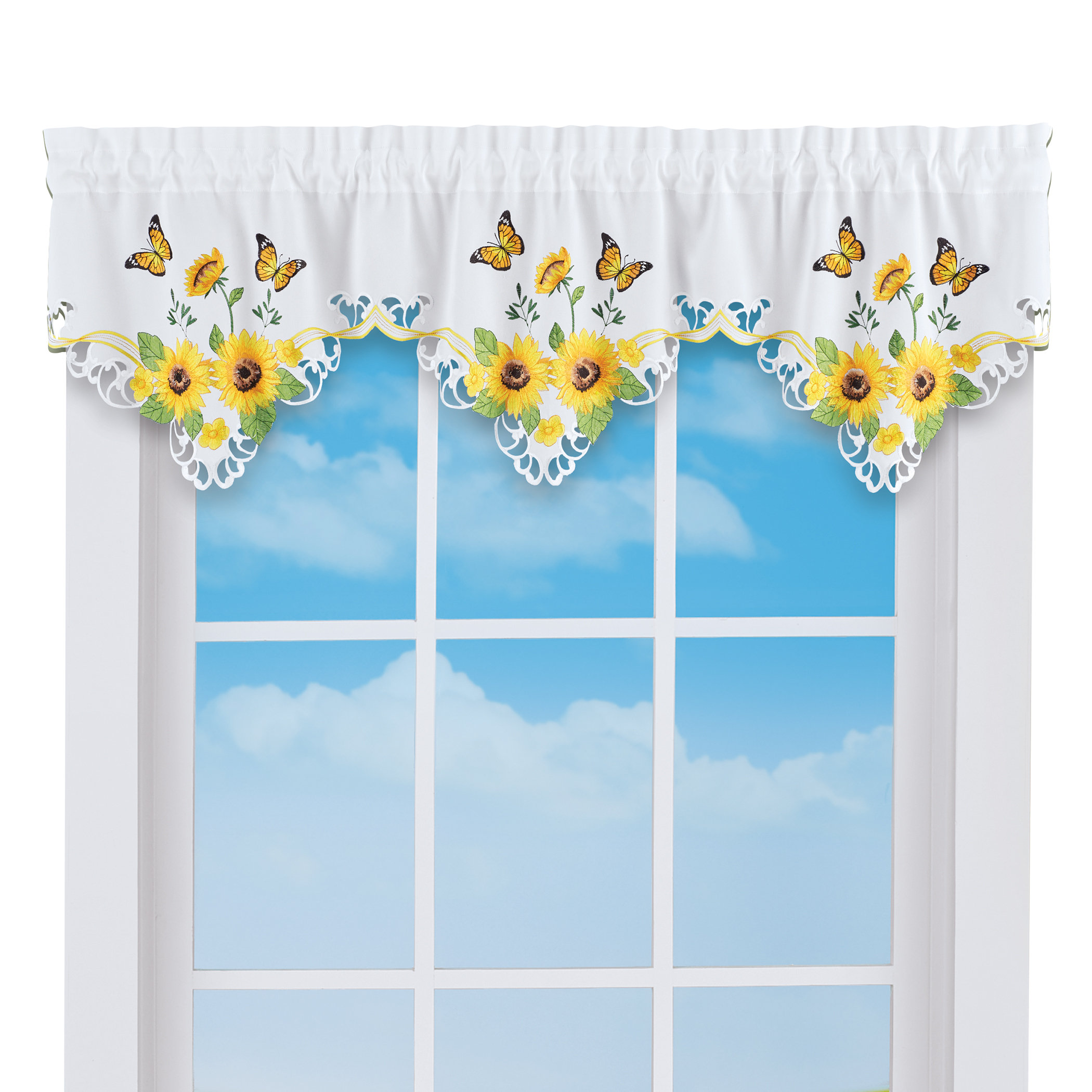 August Grove® Elegant Embroidered Butterfly Sunflower Window Valance ...
