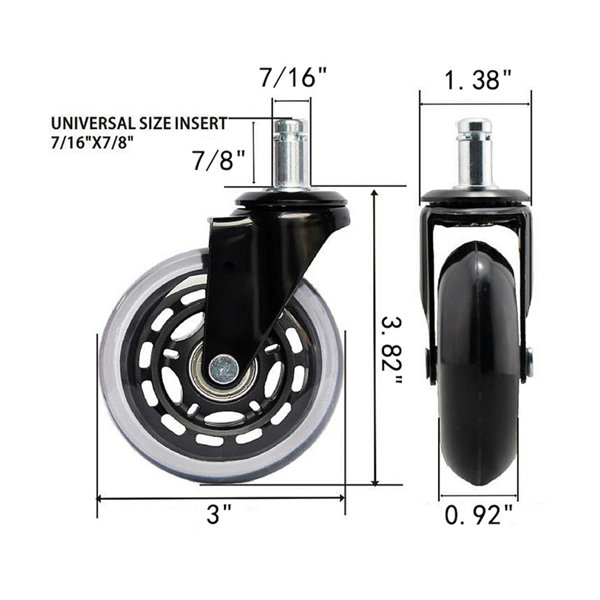 FixtureDisplays Office Chair 3 Inch Castors Wheels Replacement Rubber ...