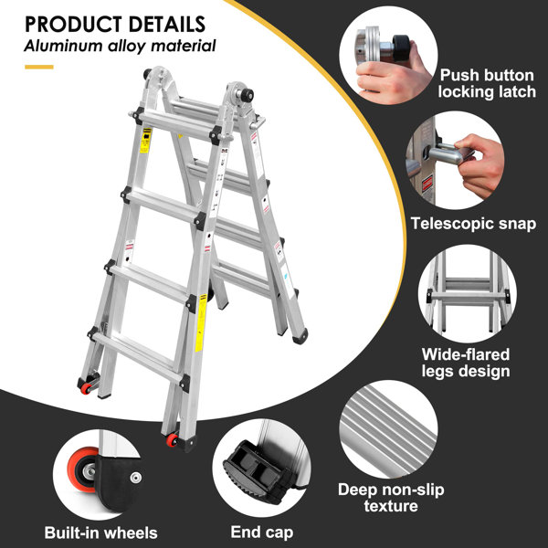 WFX Utility™ Multi-Purpose Telescopic Ladder, Collapsible Ladder ...