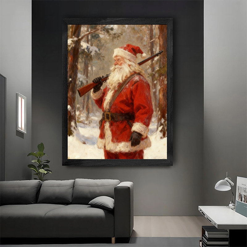 Charlton Home Black Framed Vintage Christmas Hunter Santa Claus in ...