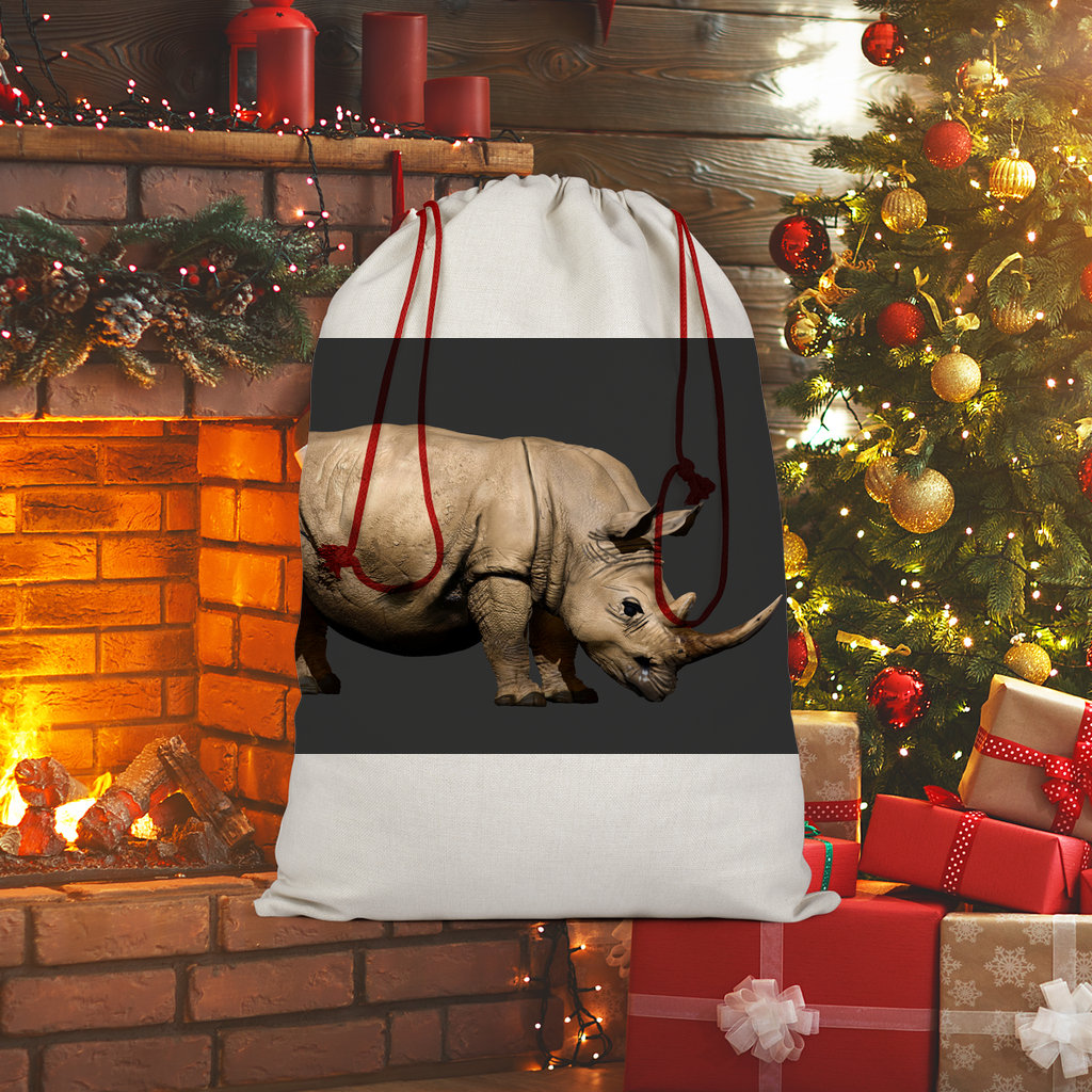 East Urban Home Rhino Character Sublimation Linen Drawstring Sack | Wayfair