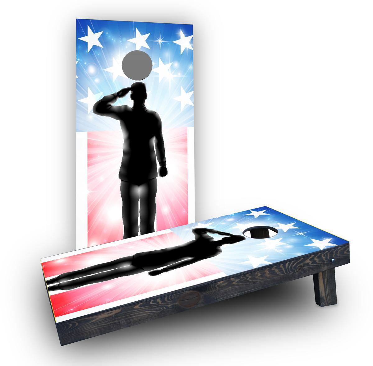 Custom Cornhole Boards American Flag Soldier Salute Light Weight ...