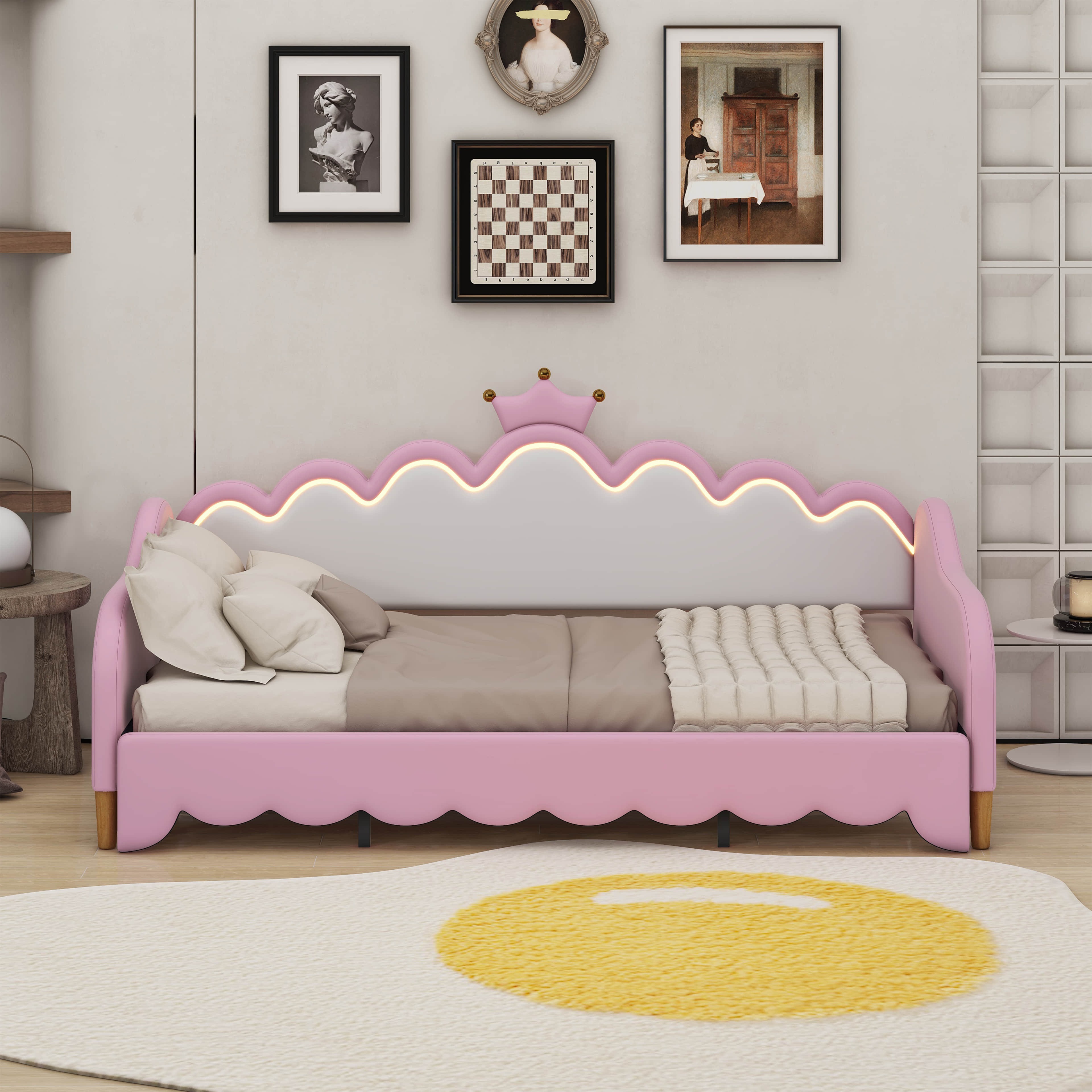Gemma Violet Twin Extending Modern Upholstered Princess Daybed With ...