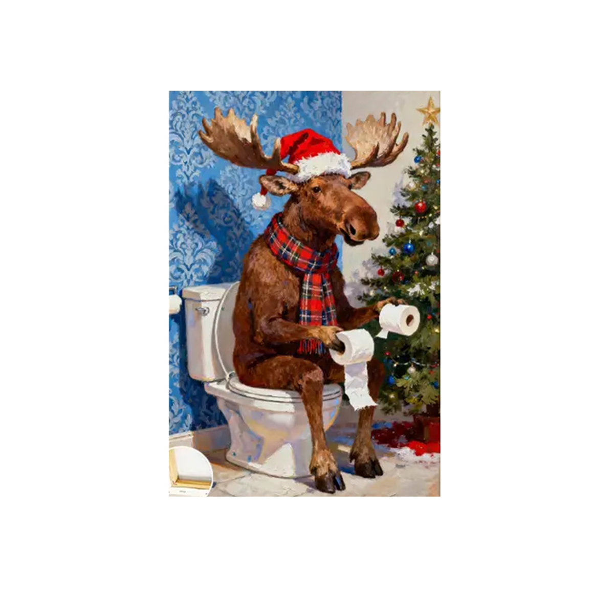 Lily Manor 90*60,1Pc Vintage Christmas Moose On Toilet Canvas Wall Art ...