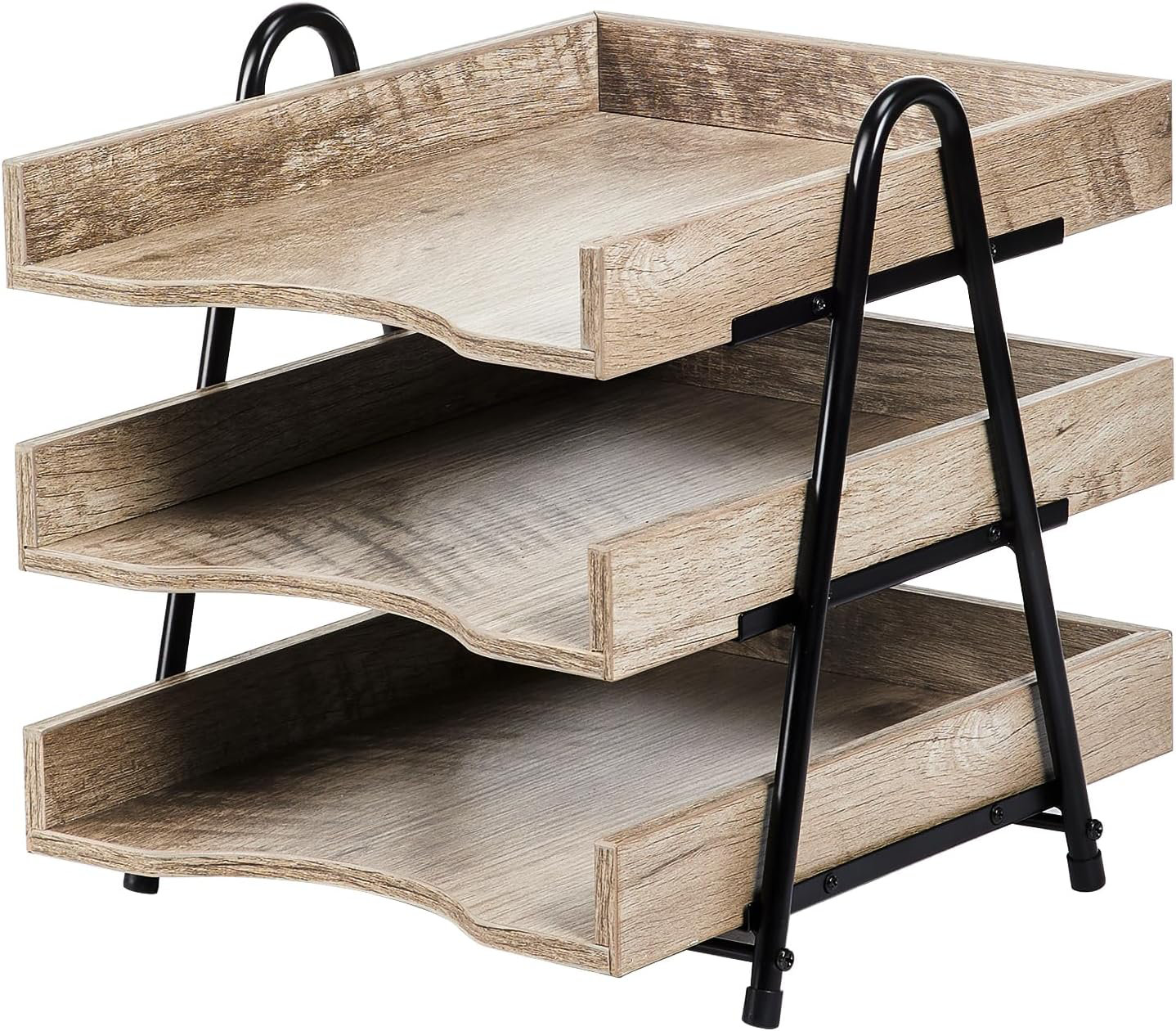 17 Stories Wood Desk Organizer, Wood Letter Tray Organizer, 3-Tier Wood ...