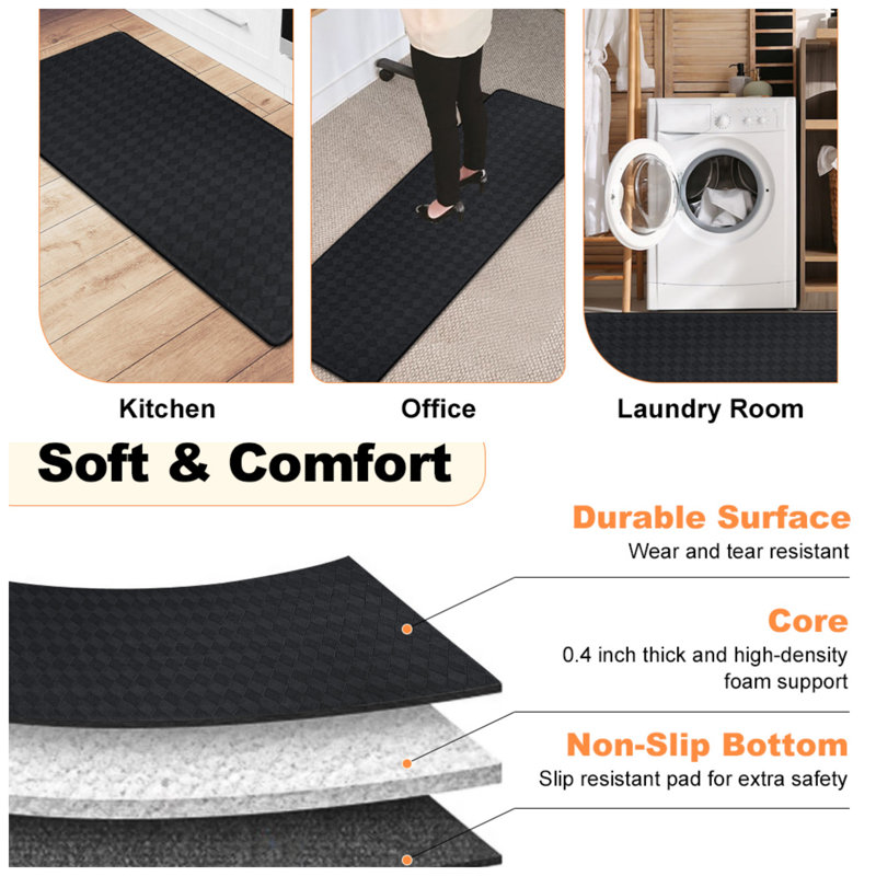Latitude Run® Cushioned Anti Fatigue Kitchen Rug Set Kitchen Mats 3 PCS ...