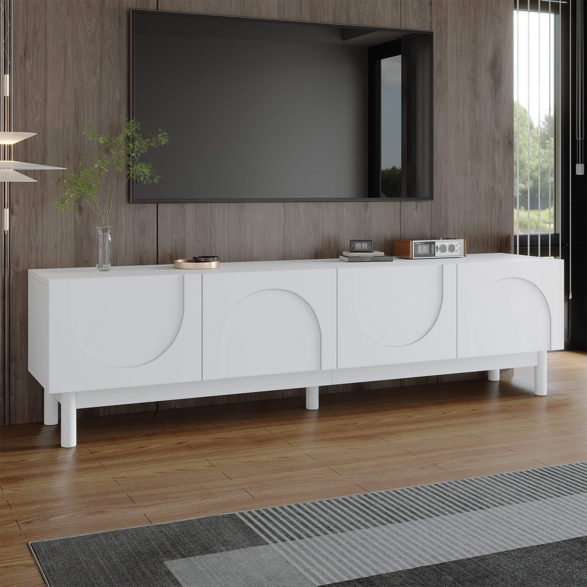 Fjørde & Co Minimalist Black Tv Stand - 169cm Handleless Media Unit ...