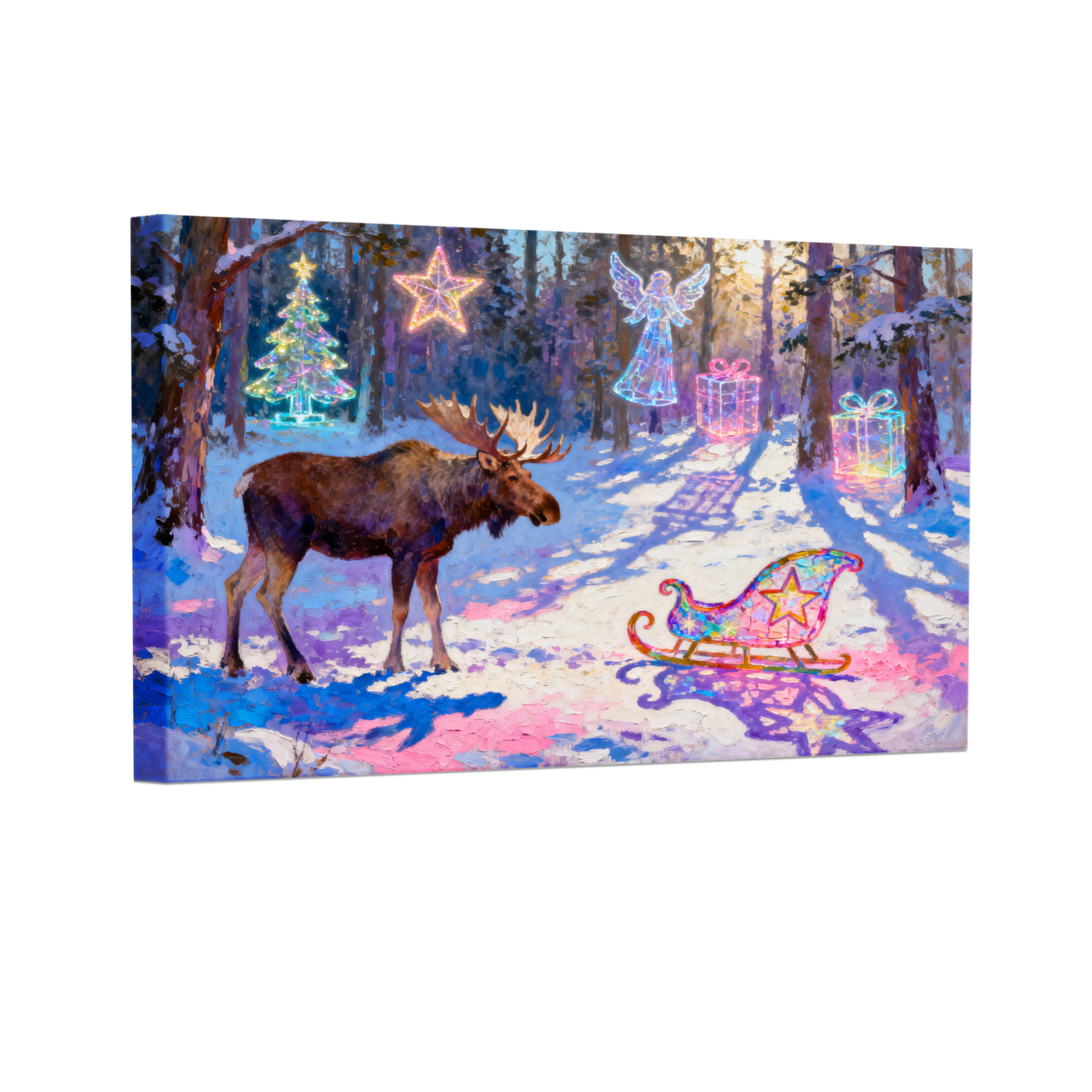 Charlton Home® Christmas Winter Forest Moose Sleigh Angel Lights Set of ...