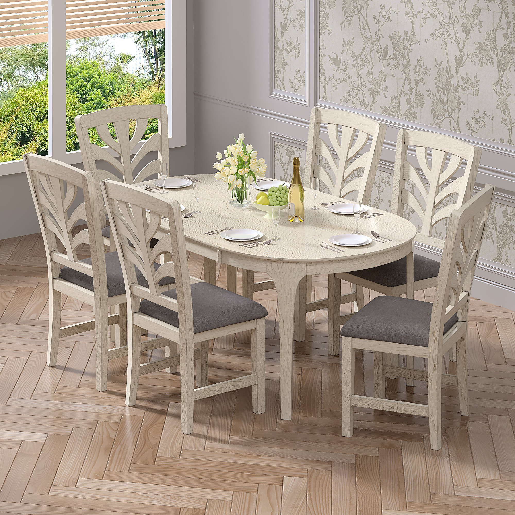 Wildon Home® Vicktor Solid Wood Dining Table Set For 4, Breakfast Nook ...
