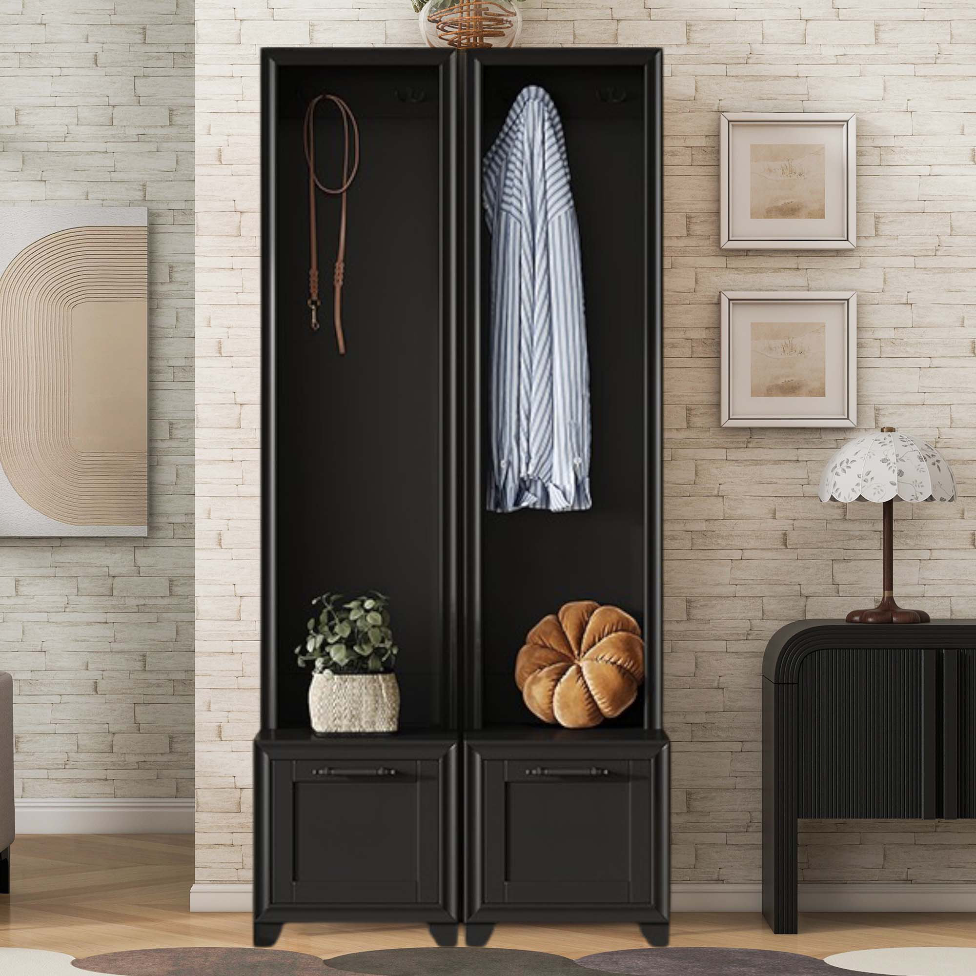 Everly Quinn Free-Standing Hall Tree Set of 2 with Storage Bench, Coat ...