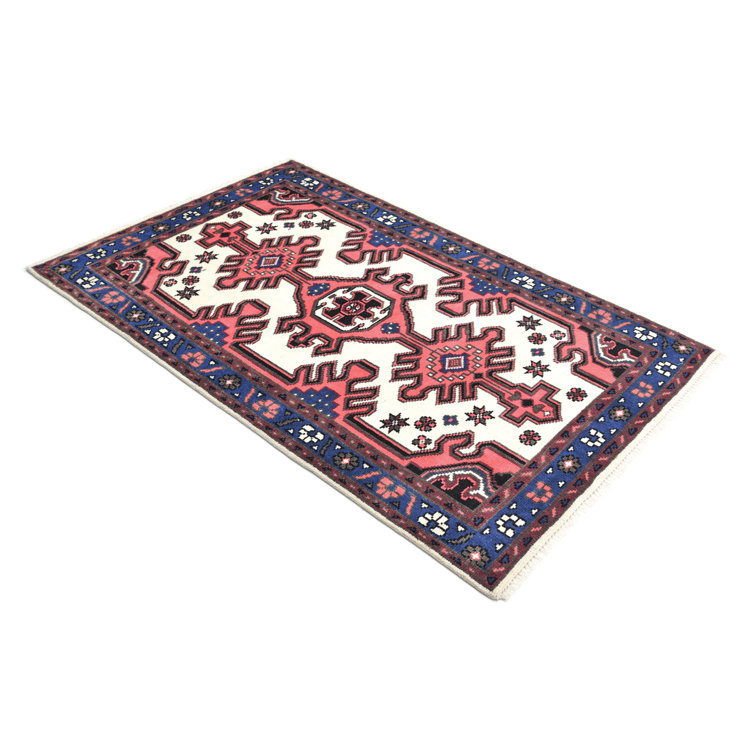 Matteson Hand-Knotted Area Rug in Red/White/Blue