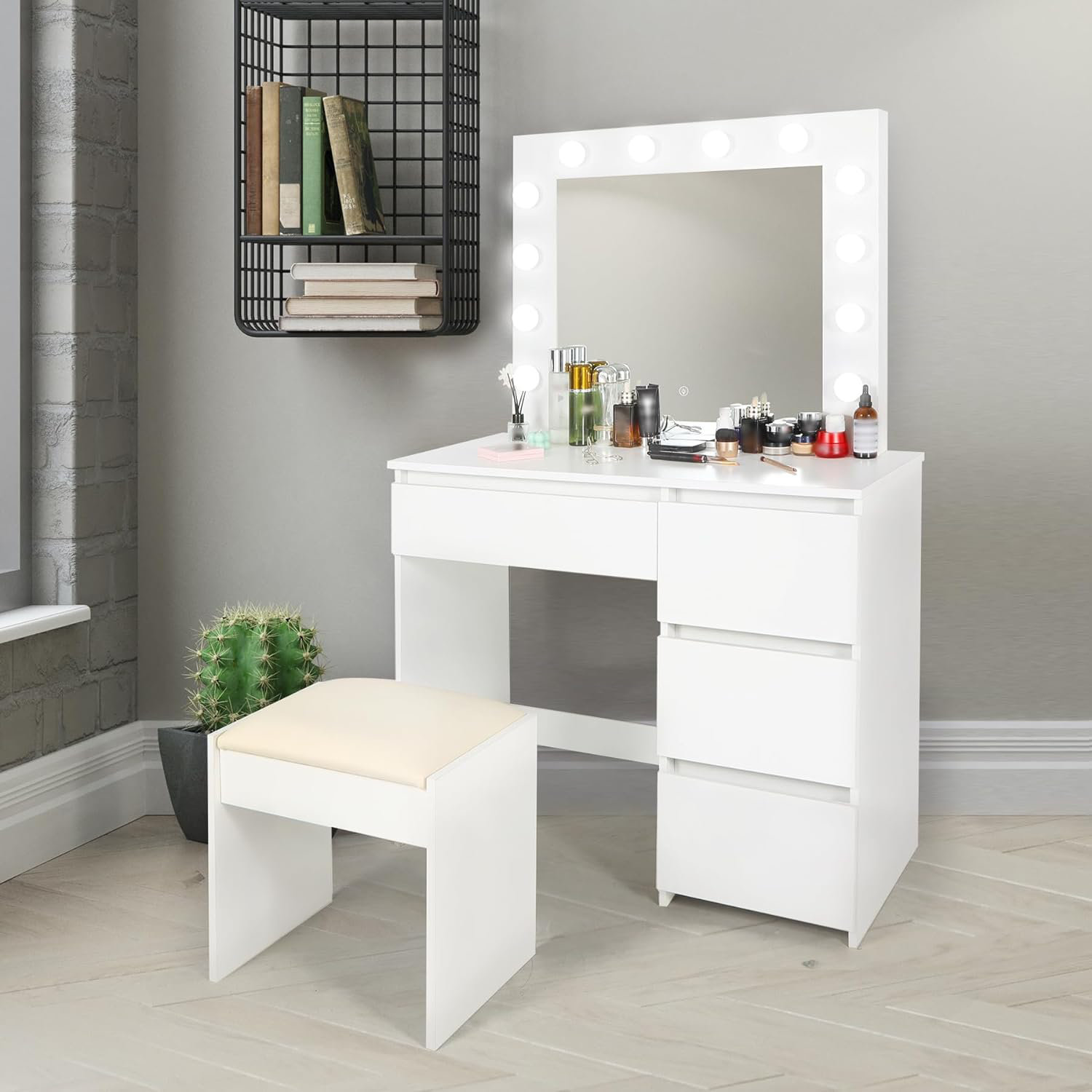 Latitude Run® White makeup vanity with holleywood mirror and led lights ...