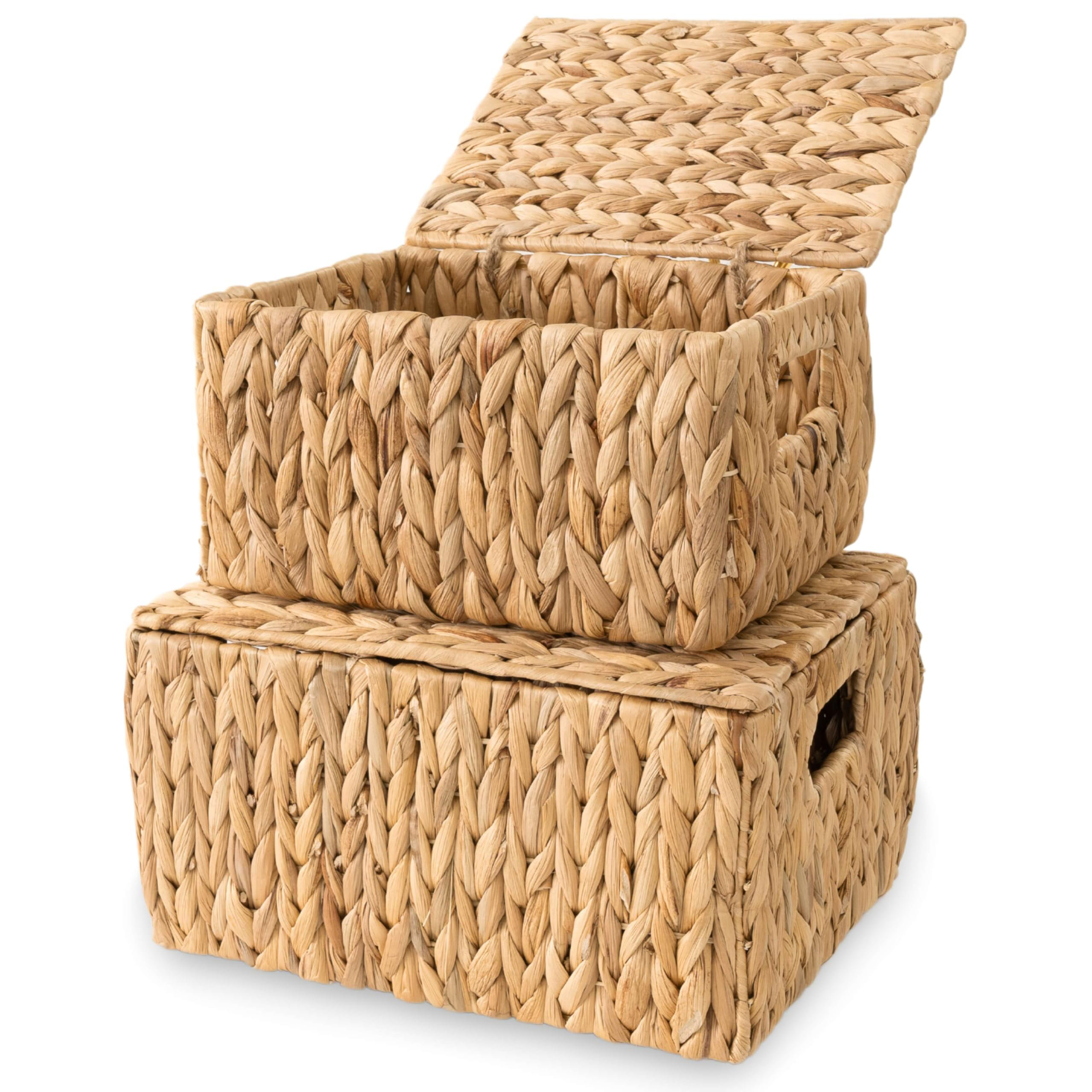 Gracie Oaks Wicker Storage Baskets With Lid, Set 2 Basket With Lid ...
