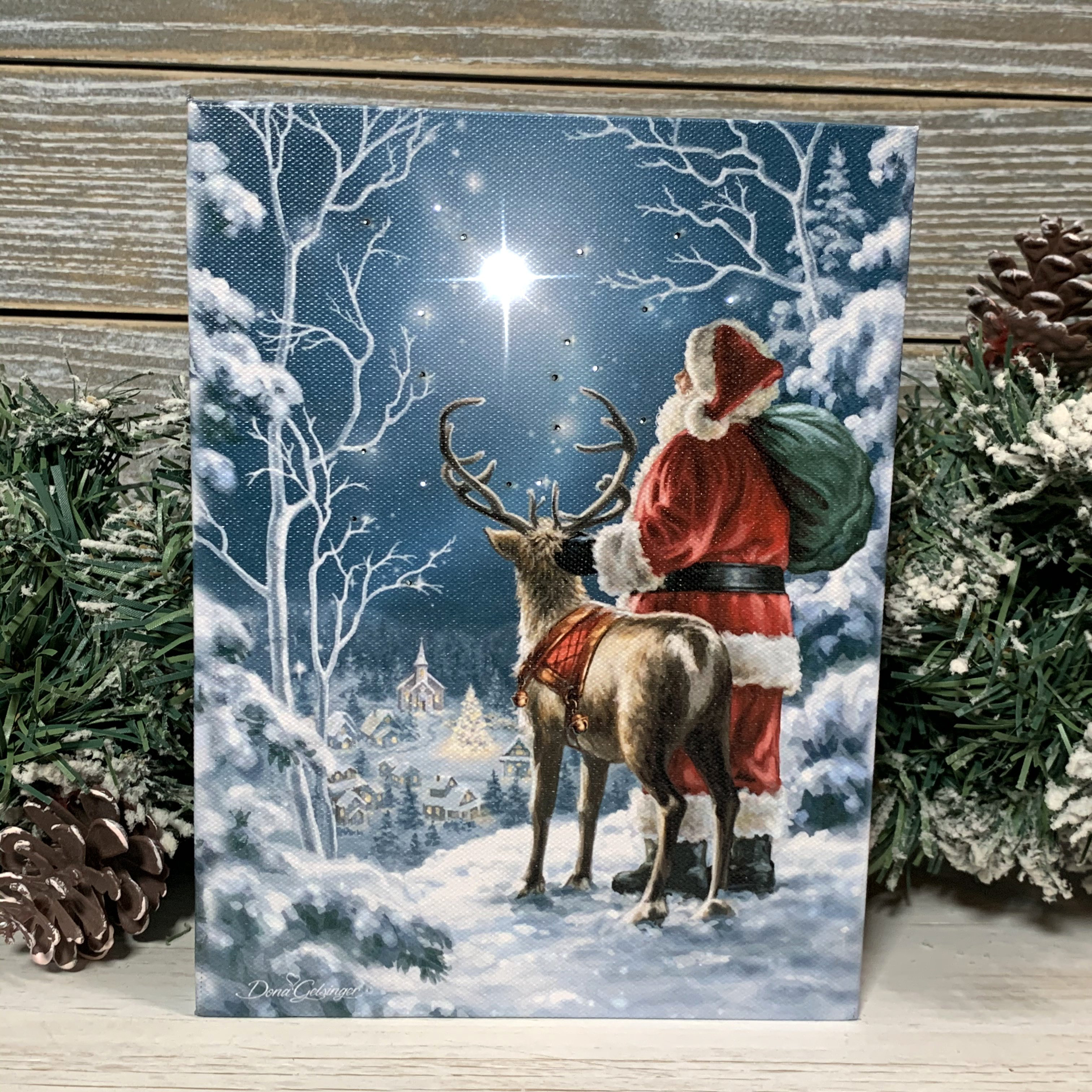 The Holiday Aisle® Starry Night Santa 8x6 Mini Lighted Easel Back ...