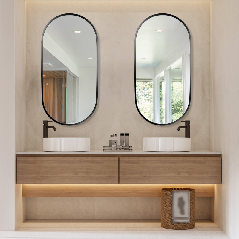 Everly Quinn Joulon Oval Frame Mirror Wall Mount Bathroom Vanity Metal ...