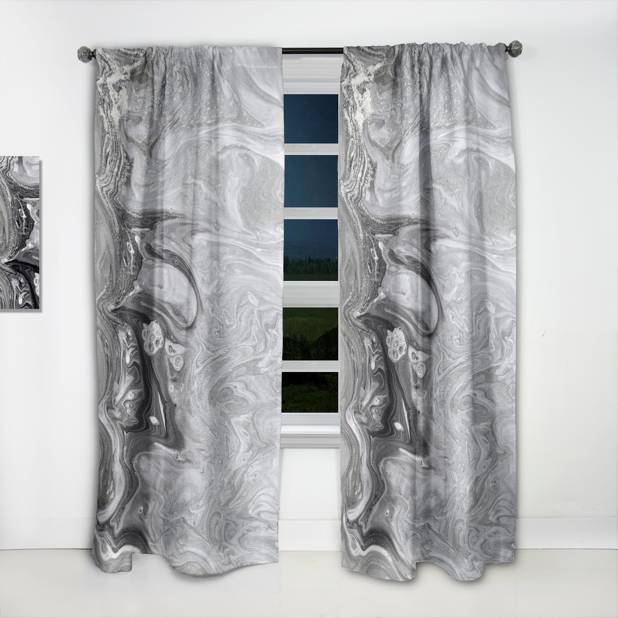 Design Art Grey Abstract Liquid Art - Abstract Modern Semi-Sheer Single ...