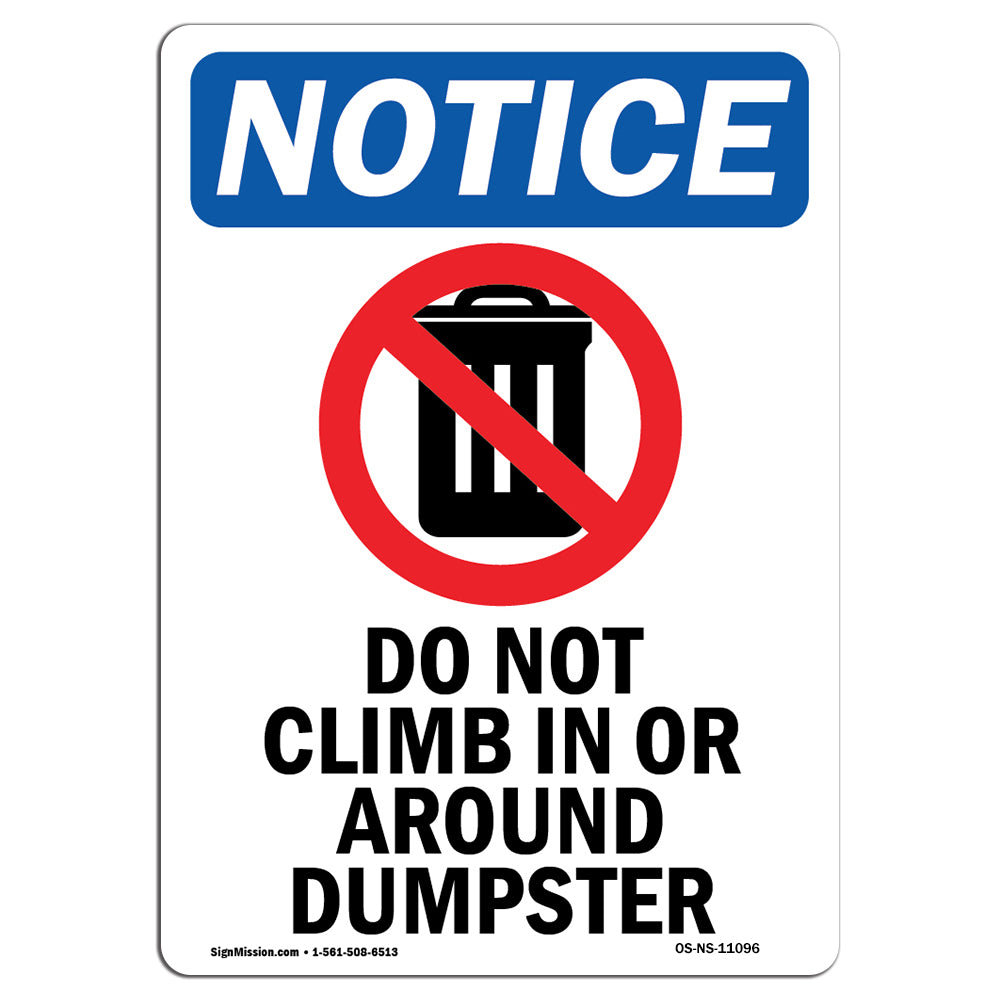 SignMission OSHA Notice - Do Not Climb In Or Sign With Symbol | Heavy ...