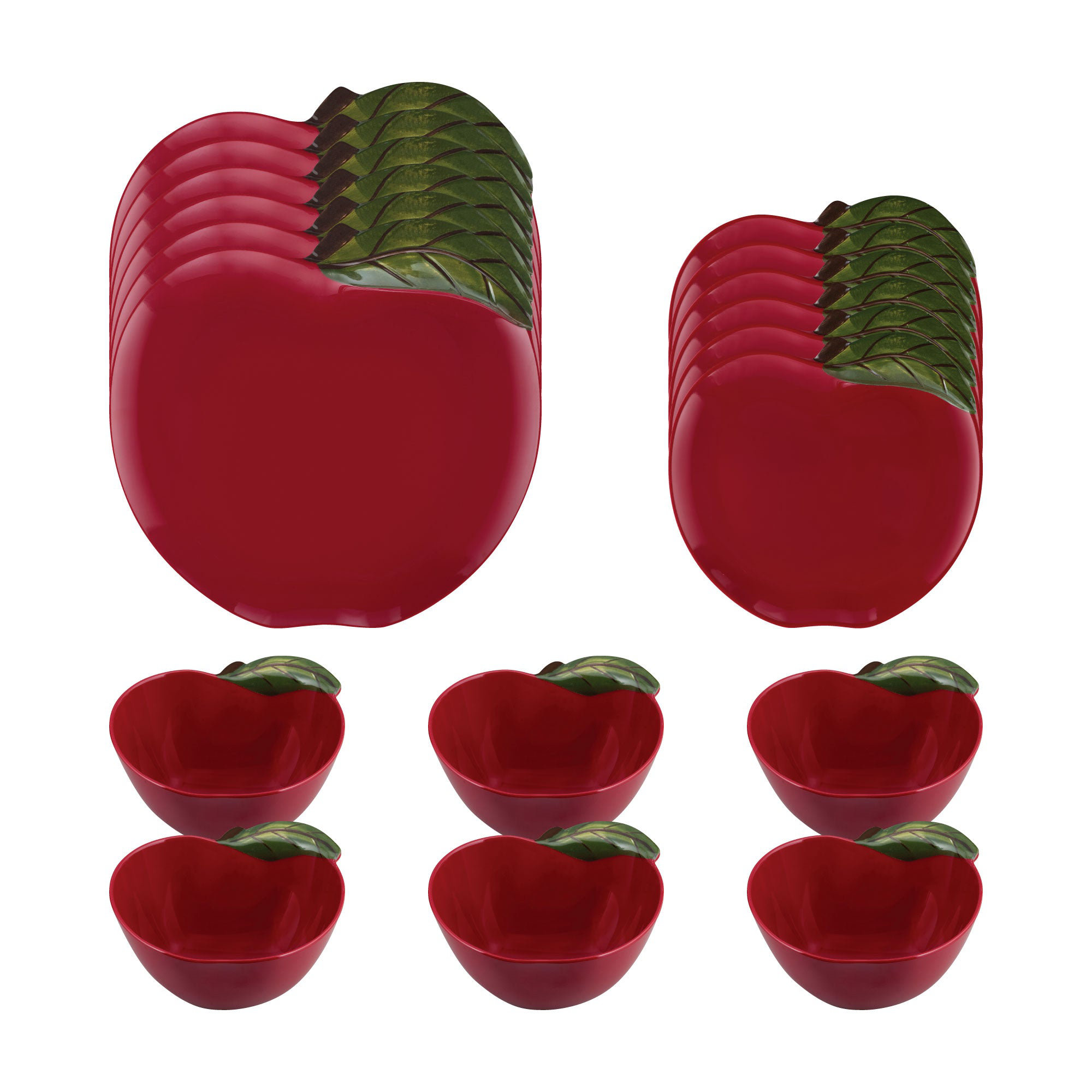 Latitude Run® Apple 18 Piece Melamine Dinnerware Set Plate and Bowl Set ...