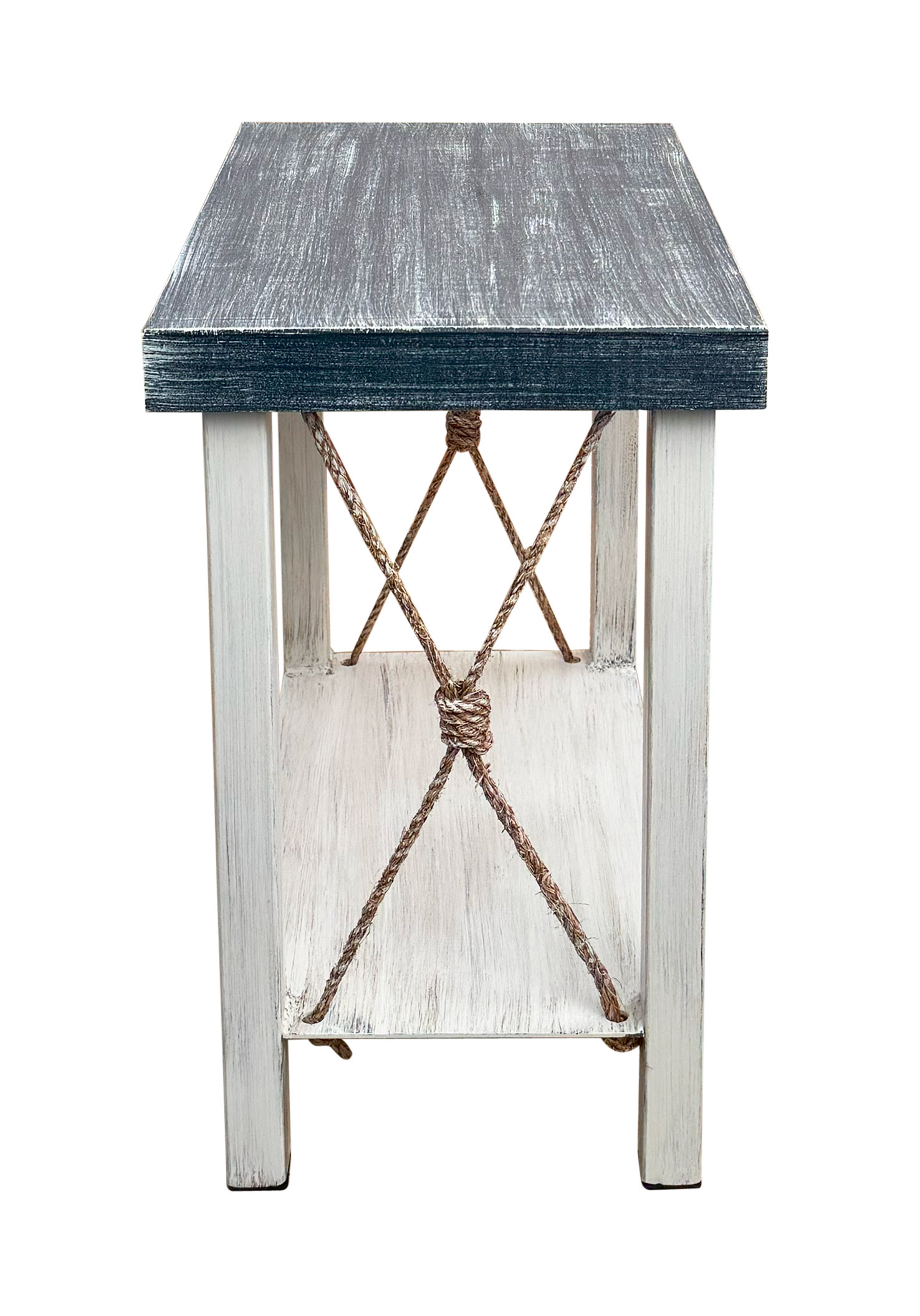 Gracie Oaks Iron Rectangle End Table w/ Weathered Knotted Rope Accent ...