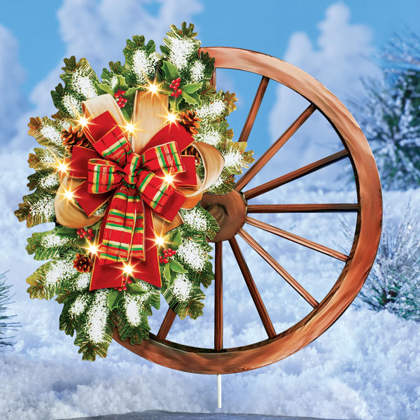 Ophelia & Co. Solar Powered Festive Holiday Wagon Wheel Outdoor Garden ...