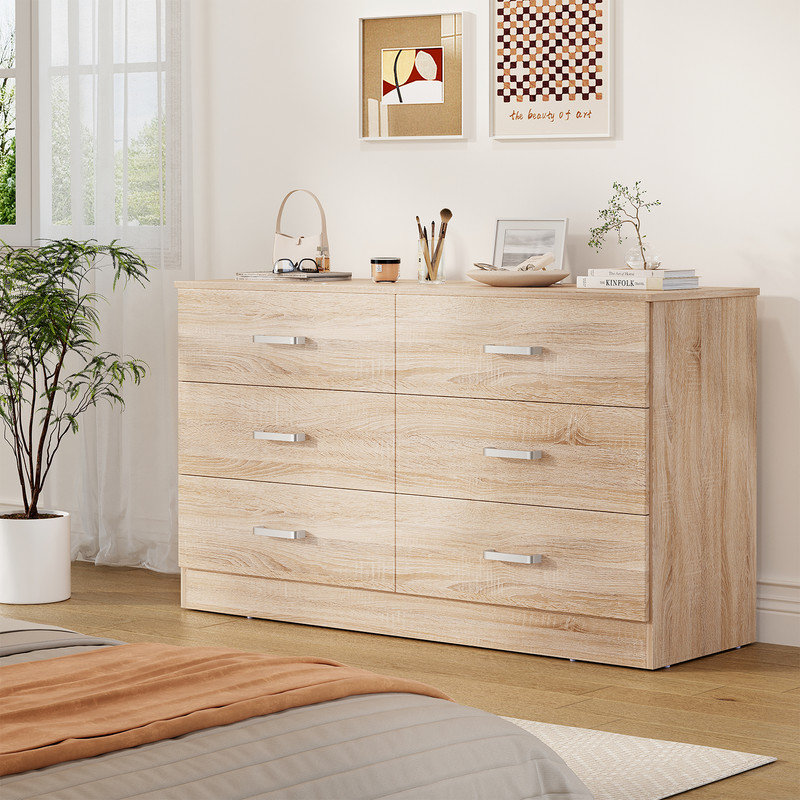 Ebern Designs Dresser for Bedroom,6 Drawers Dresser Modern Wood Double Chest of Drawers for ...