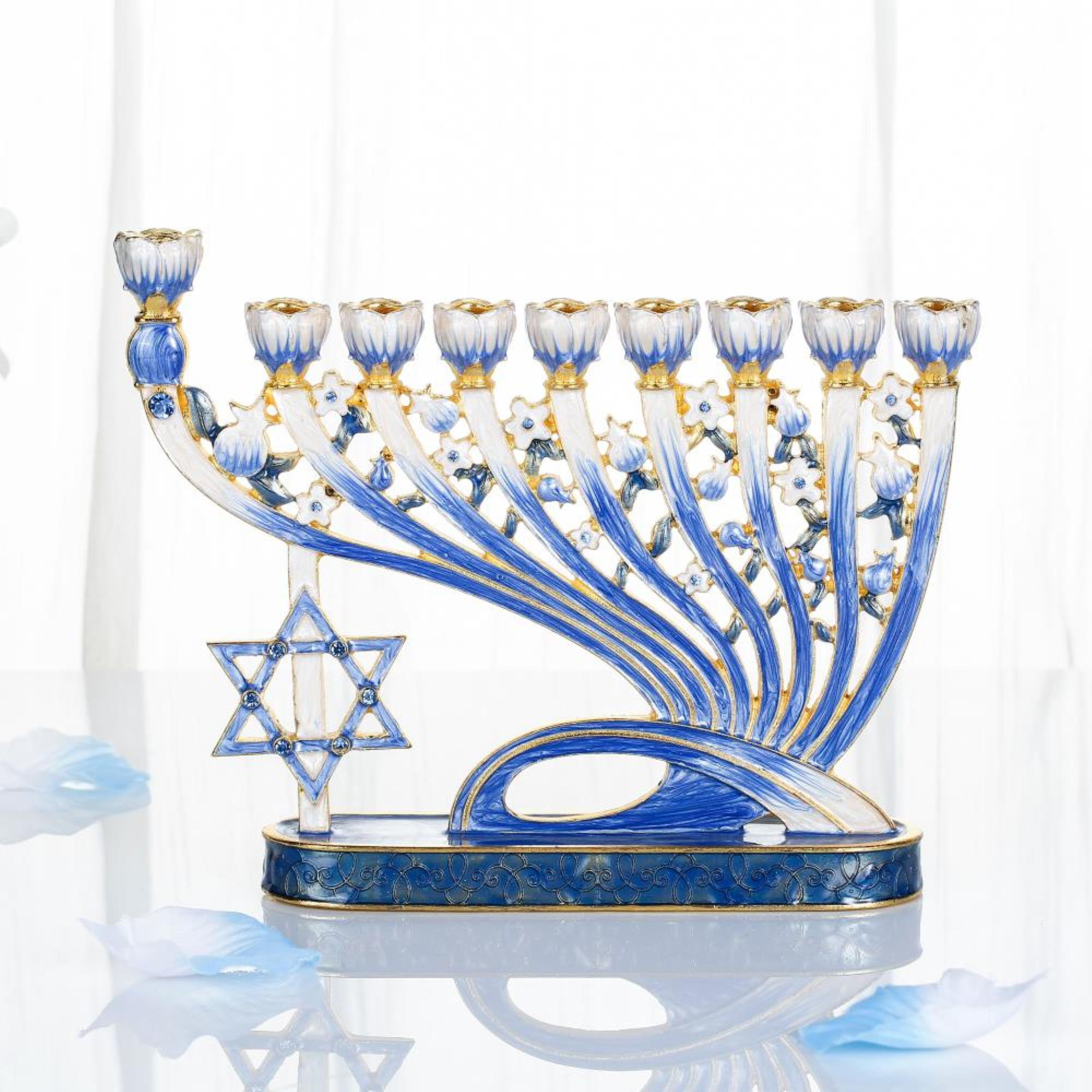 Astoria Grand Jewish Holiday Set - Hand Painted Blue Enamel Menorah ...