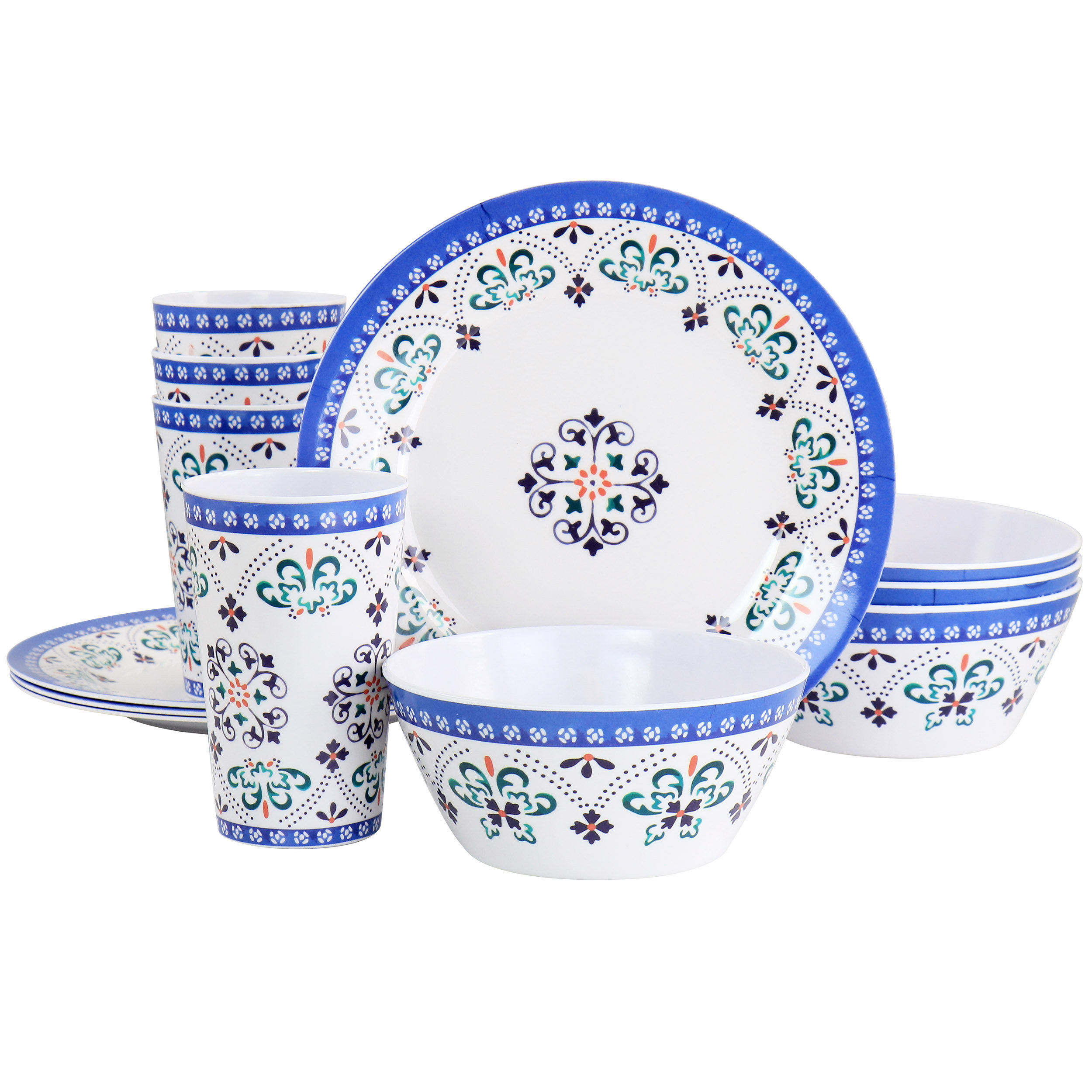 Gibson Everyday Alhambra Blues 12 Piece Melamine Dinnerware Set In Blue ...