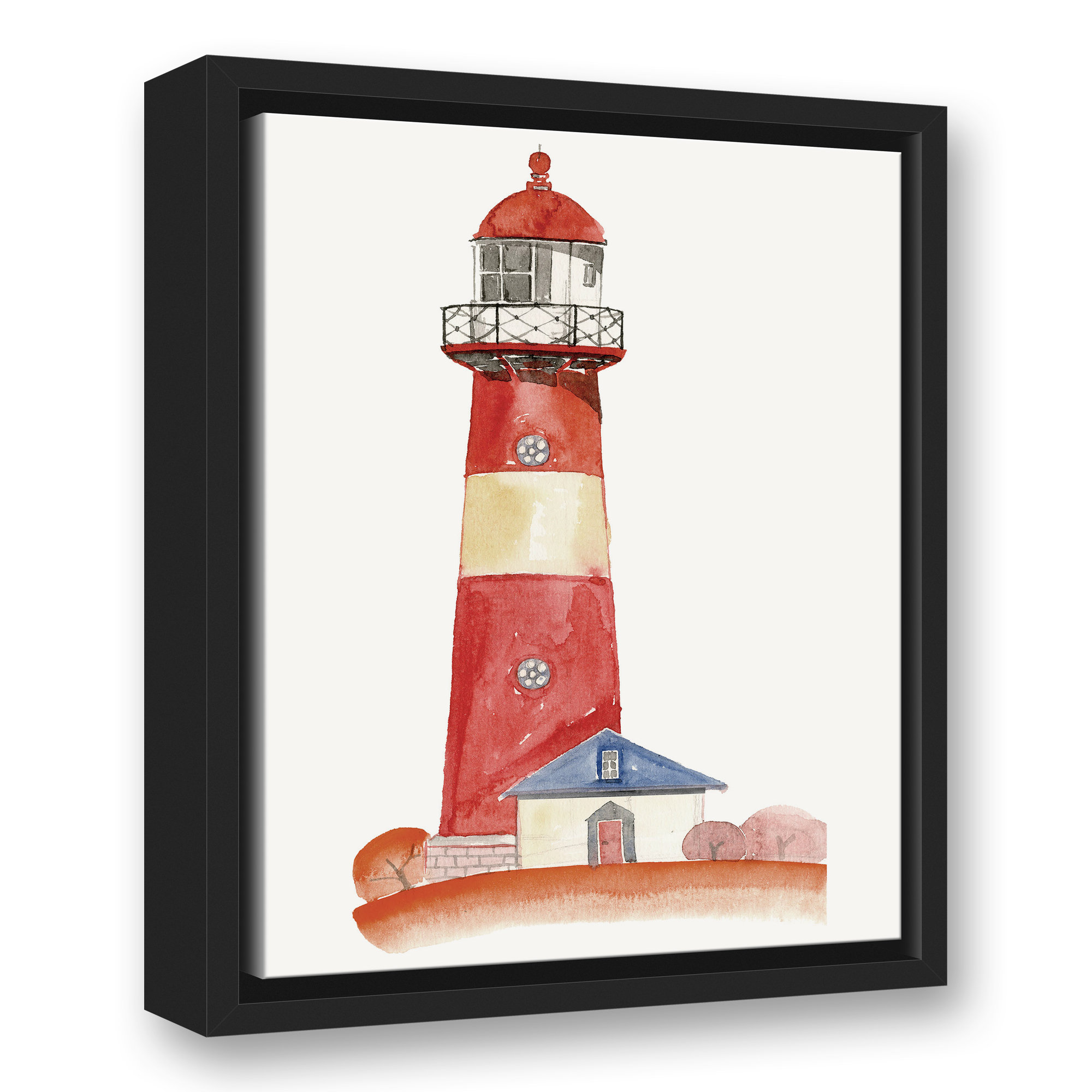 Longshore Tides Red Lighthouse Floating Framed Canvas | Wayfair