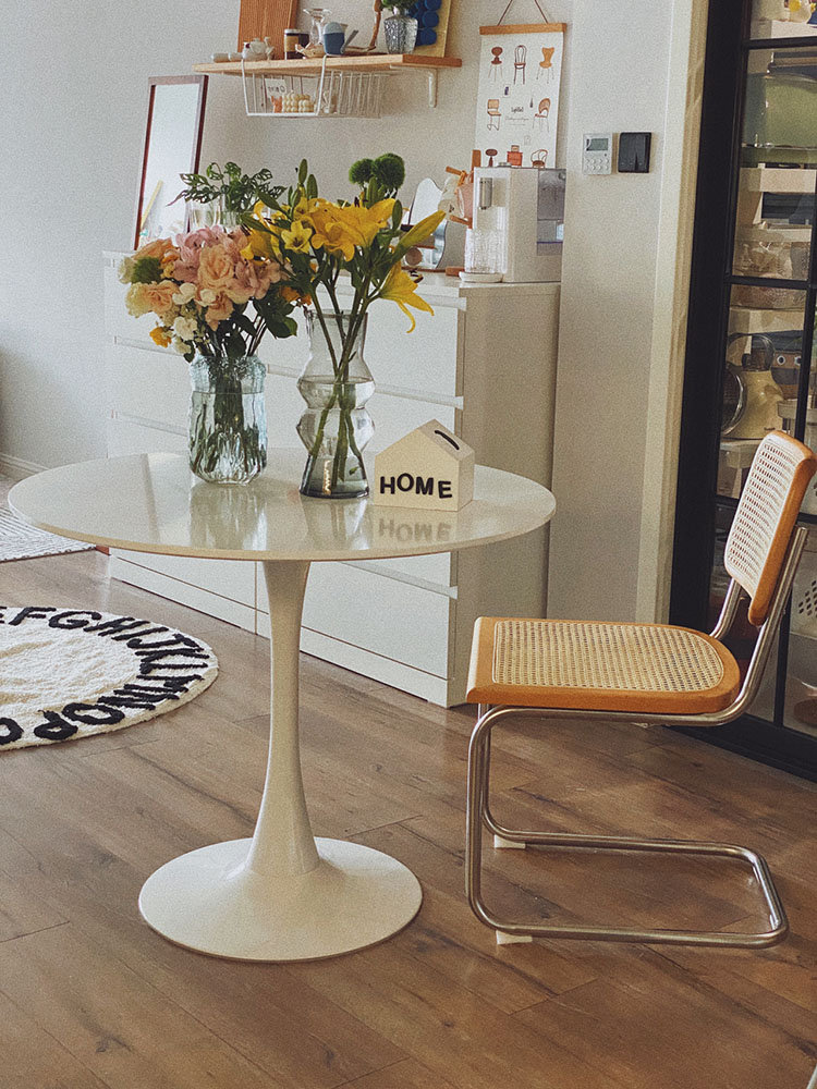 Ebern Designs White Tulip Round Dining Masie and Chair Set for Balcony ...