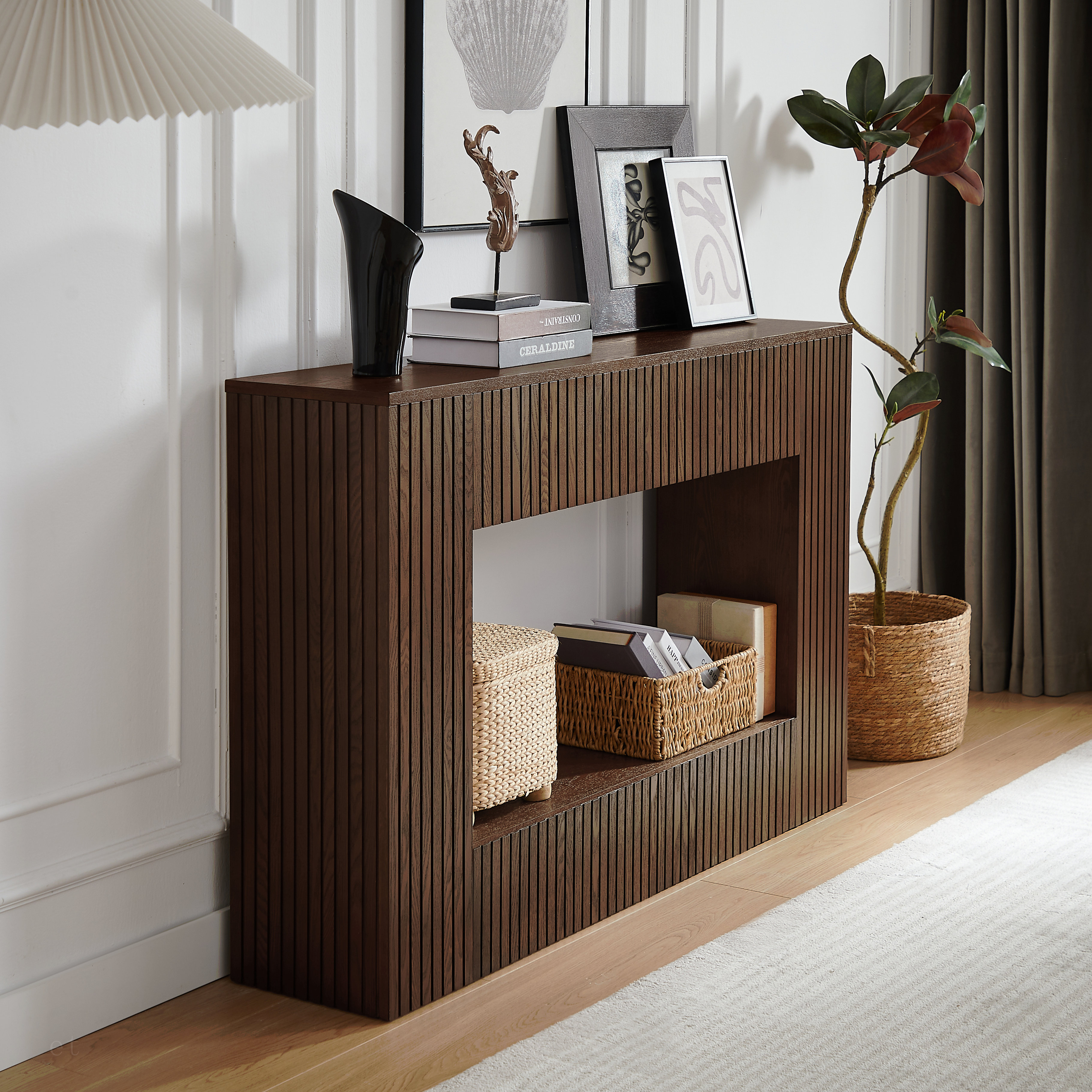 Hokku Designs 55" Modern Slatted Console Table, Narrow Entryway Table ...