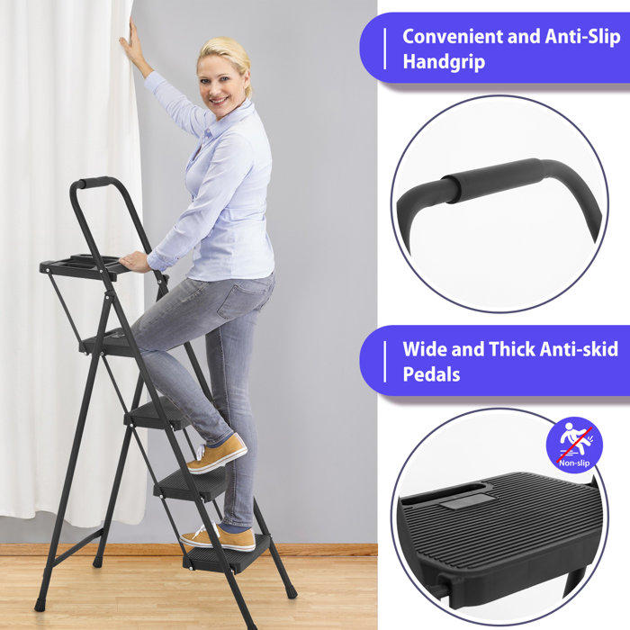 Symple Stuff Montreuil 4 - Step Steel Folding Small Step Ladder | Wayfair