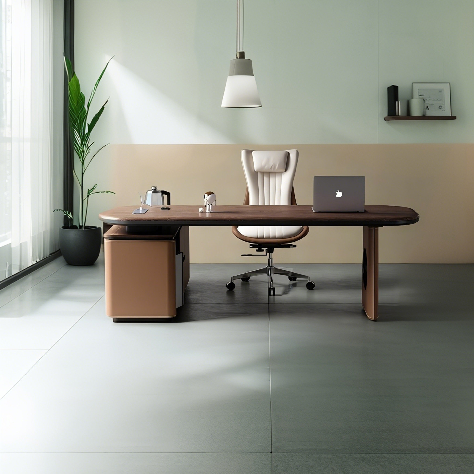 Brass Foam Brown L-shape Solid Wood Multi-layer Board Credenza Desk ...