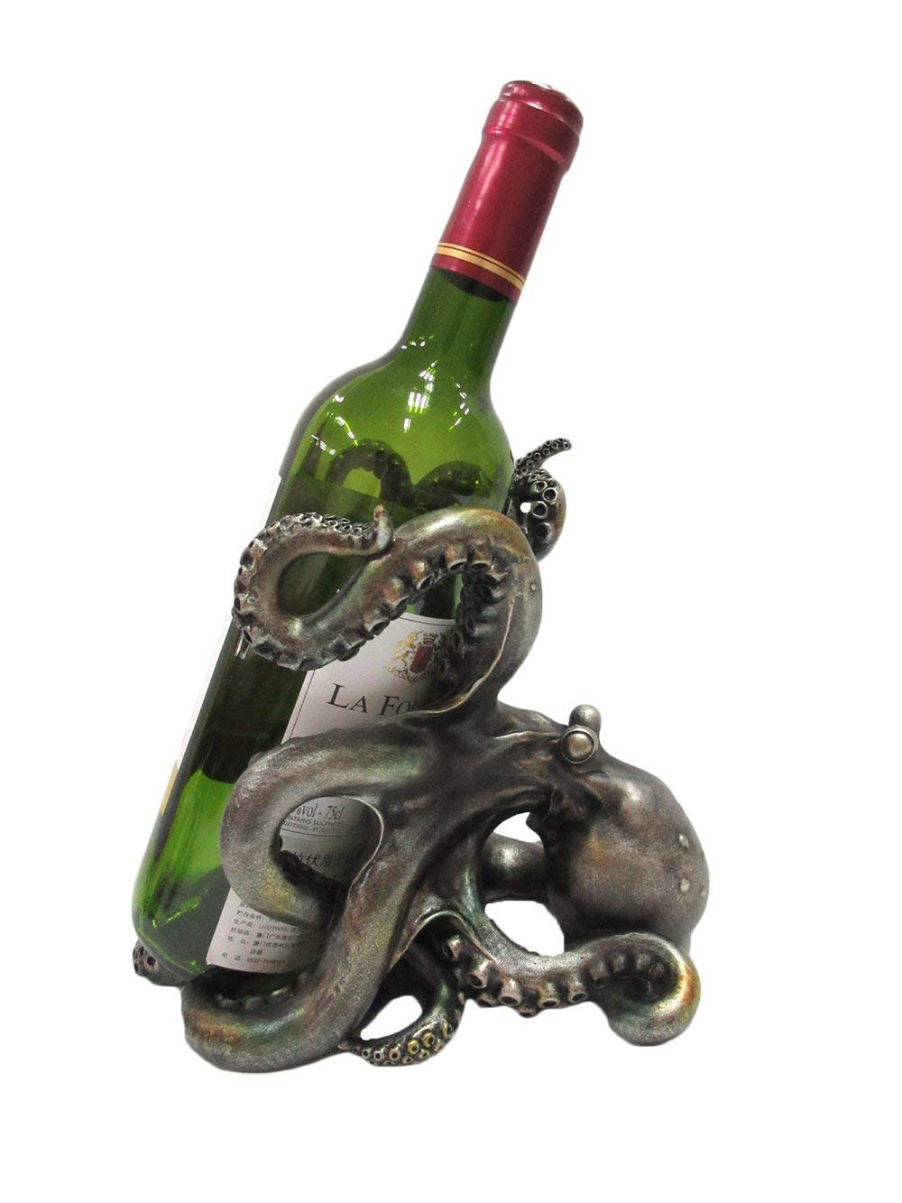 Breakwater Bay Rustic Silver Octopus Wine Holder 7.5 Inch Tall Tabletop ...