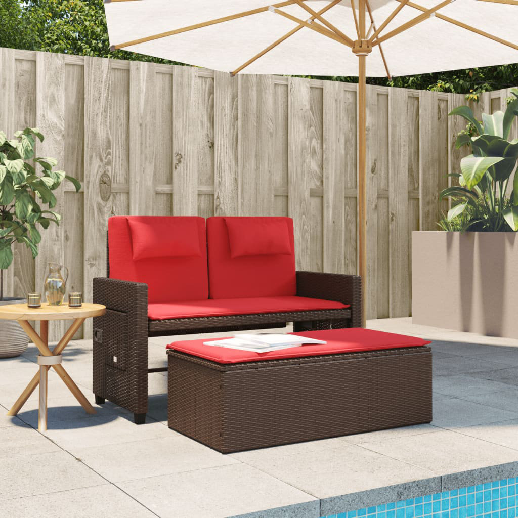 vidaXL Reclining Patio Bench with Cushions Outdoor Garden Seating Poly ...