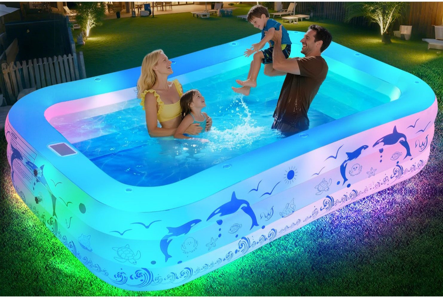 INVOTOT Inflatable Pool With Lights, 100"X63"X20" Inflatable Pools For ...