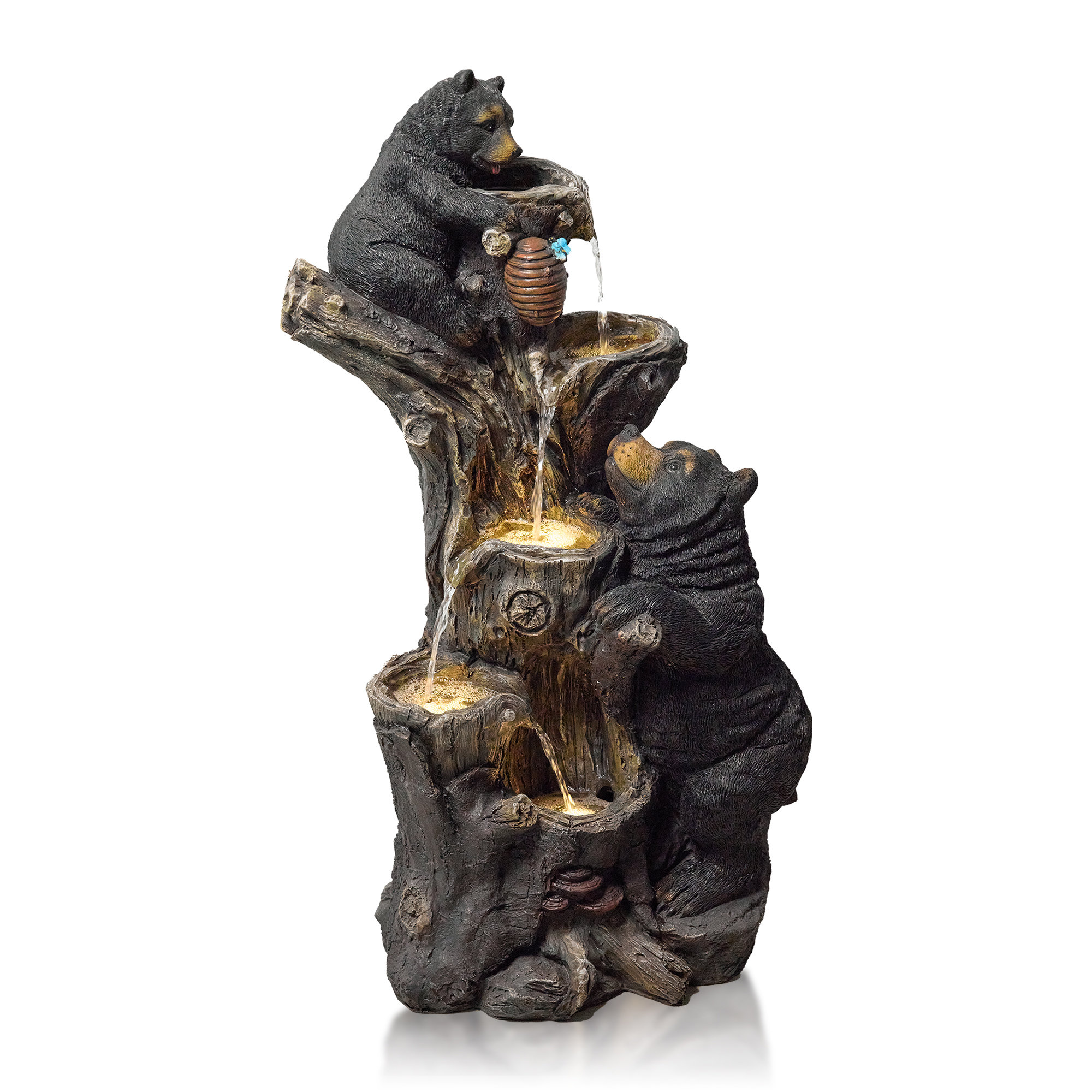 Millwood Pines 39"H Charming Bear-Themed Outdoor Fountain with LED ...