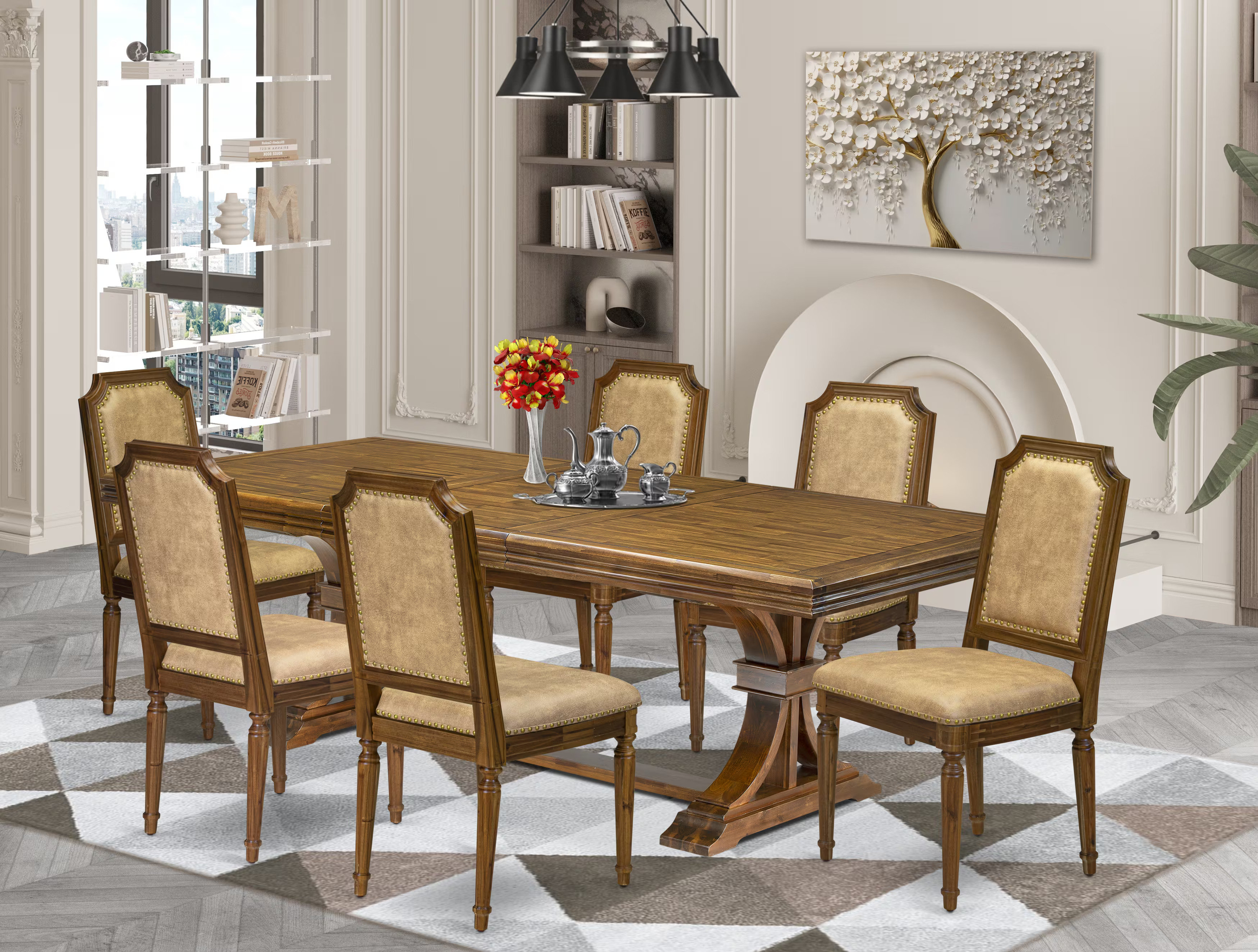 Red Barrel Studio® 7-piece Modern Dining Table Set consists of a Dining ...