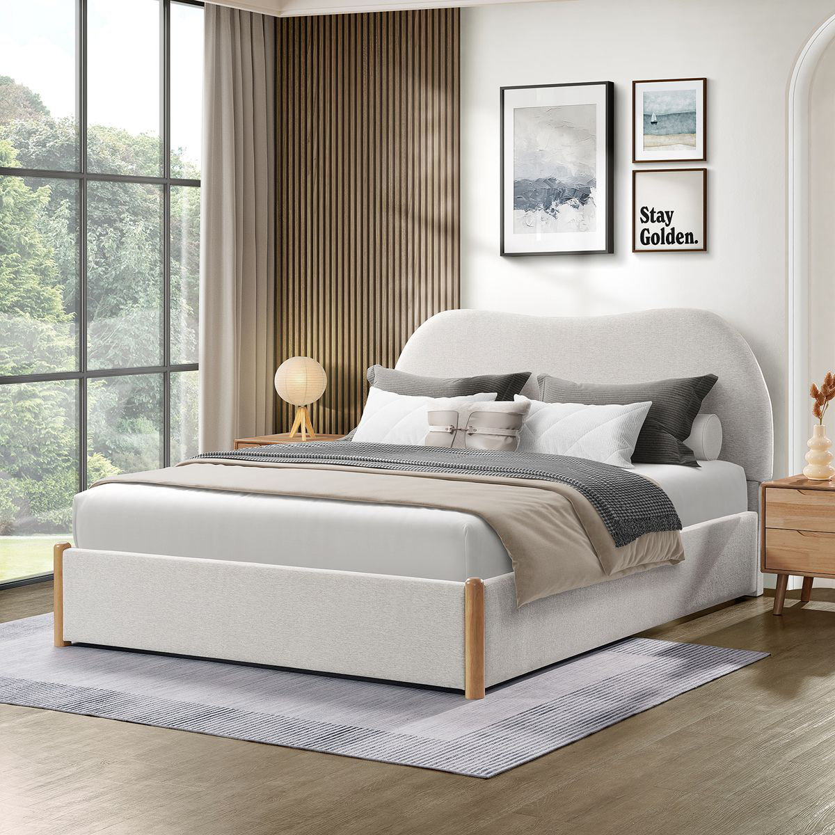 Latitude Run® Wave Haven Solid Wood Leg With Linen Upholstered Curved ...