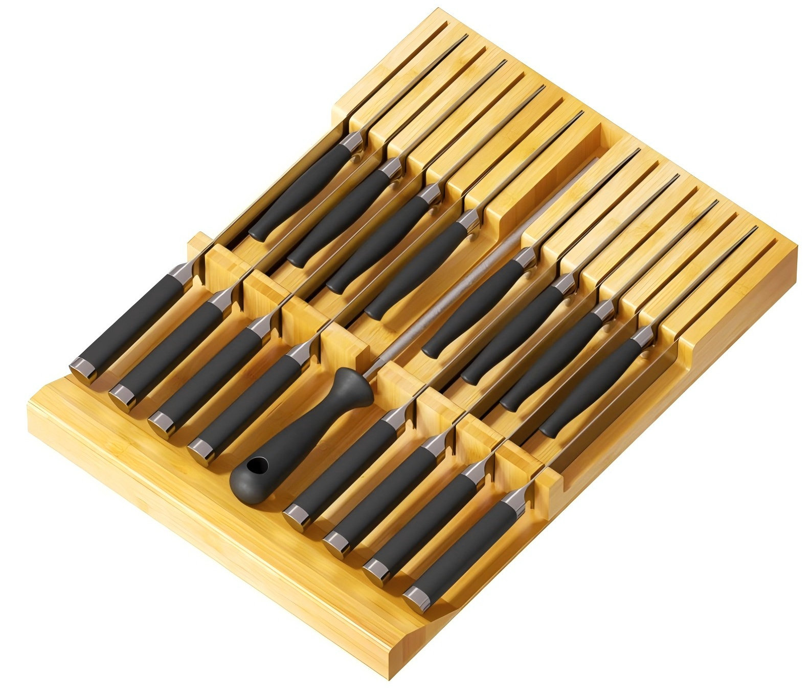 Hokku Designs Bamboo Knife Drawer Organizer Insert, Kitchen Steak ...