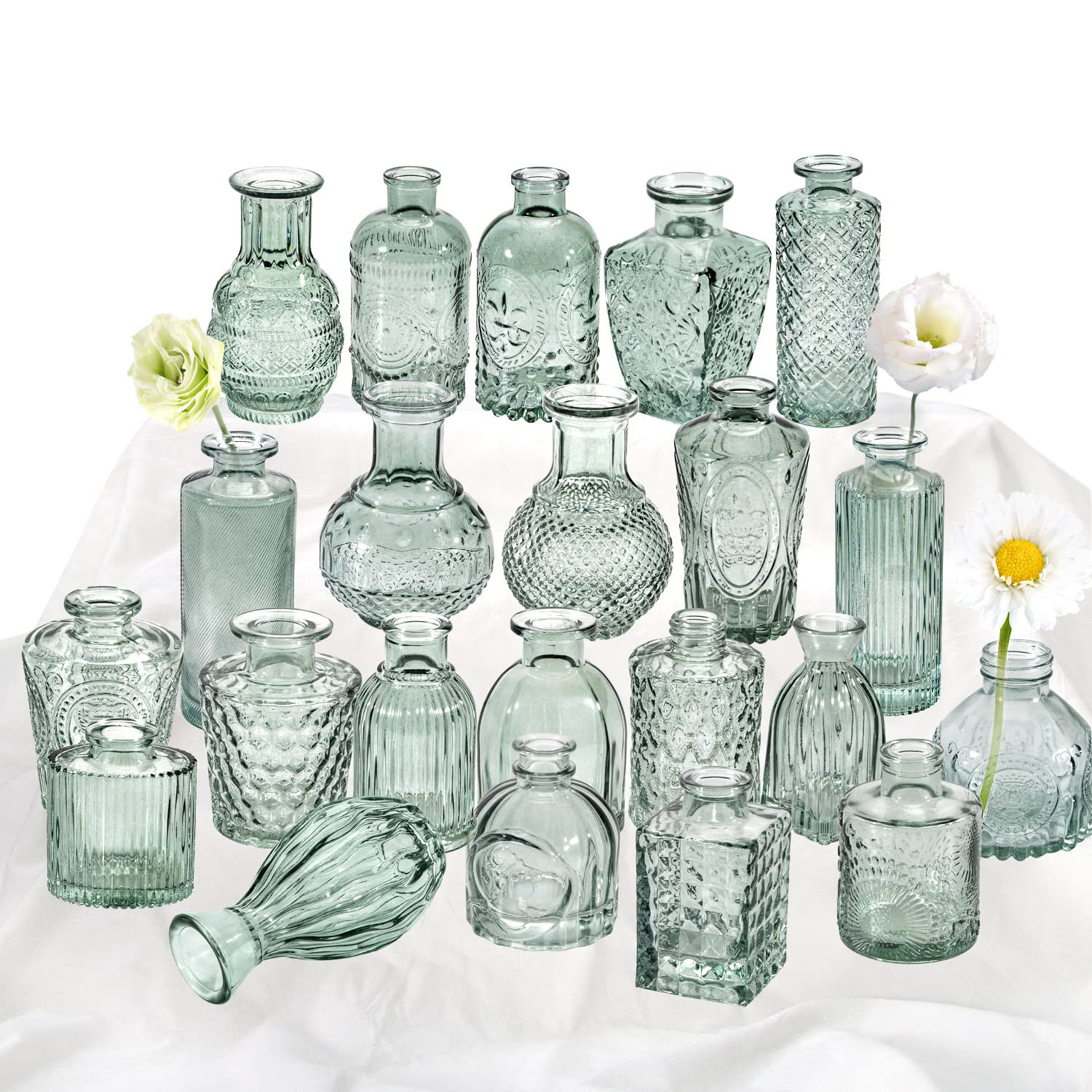 One Allium Way® Green Glass Bud Vase Set Of 22, Small Vases For Flowers ...